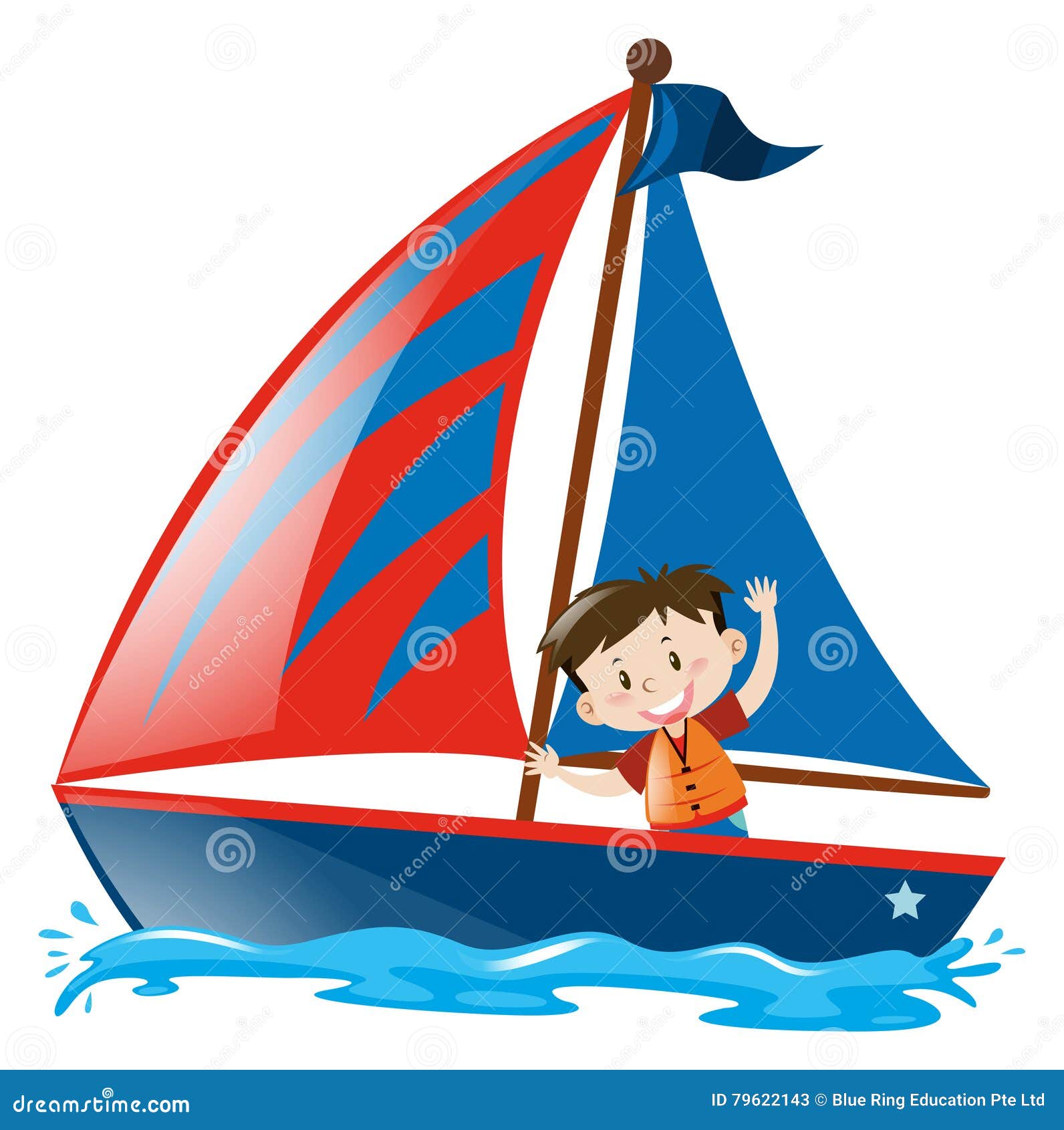 Menino no veleiro azul ilustração do vetor. Ilustração de oceano - 79622143