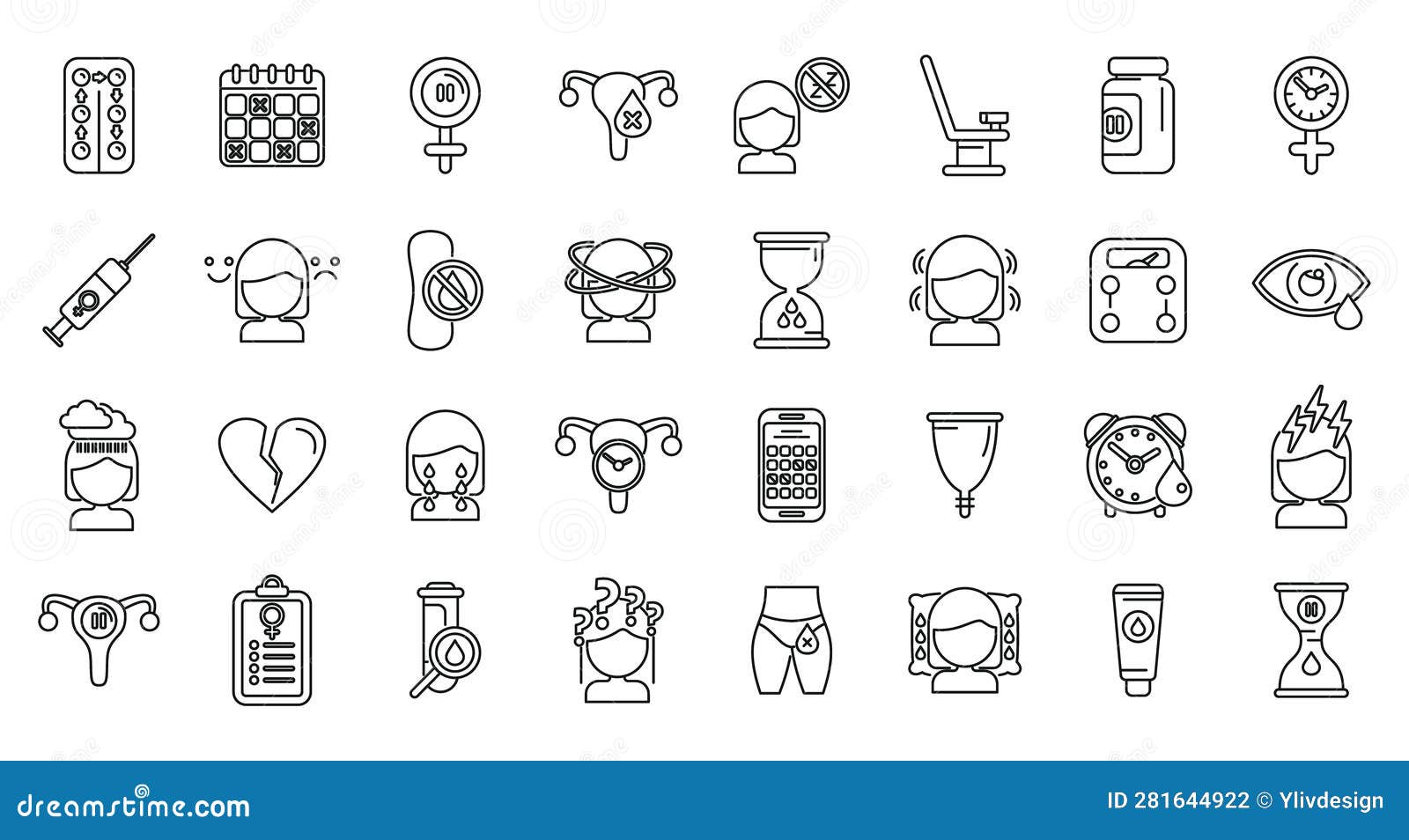 Menopause Icons Set Outline Vector Female Fertility Stock Vector