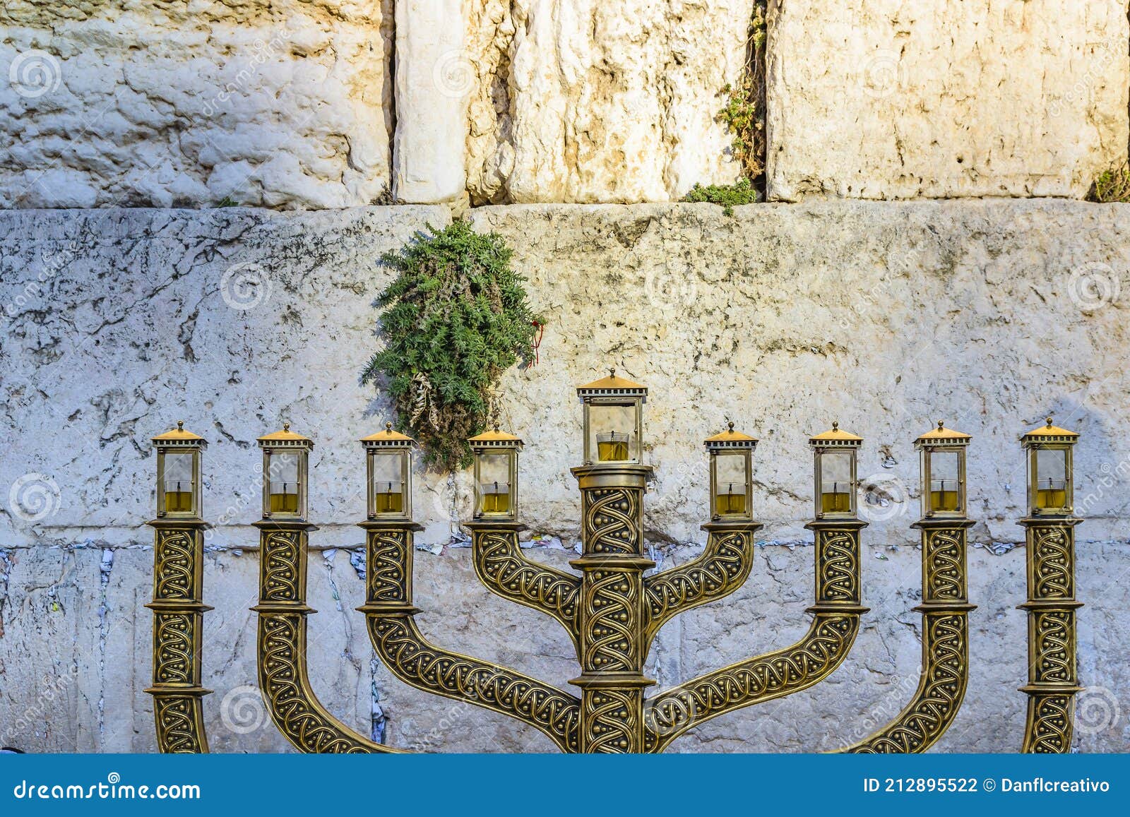 Menora Lamp, Wailing Wall, Old Jerusalem Stock Photo - Image of menorah ...