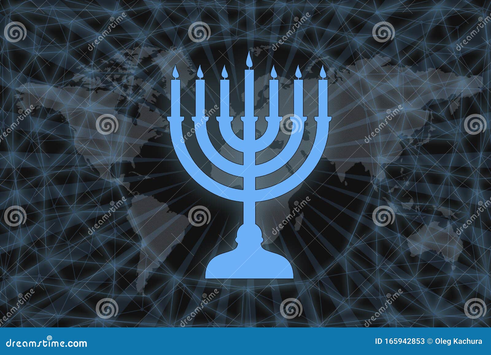 Menorah on a Dark Background with a World Map and a Digital Grid Stock ...