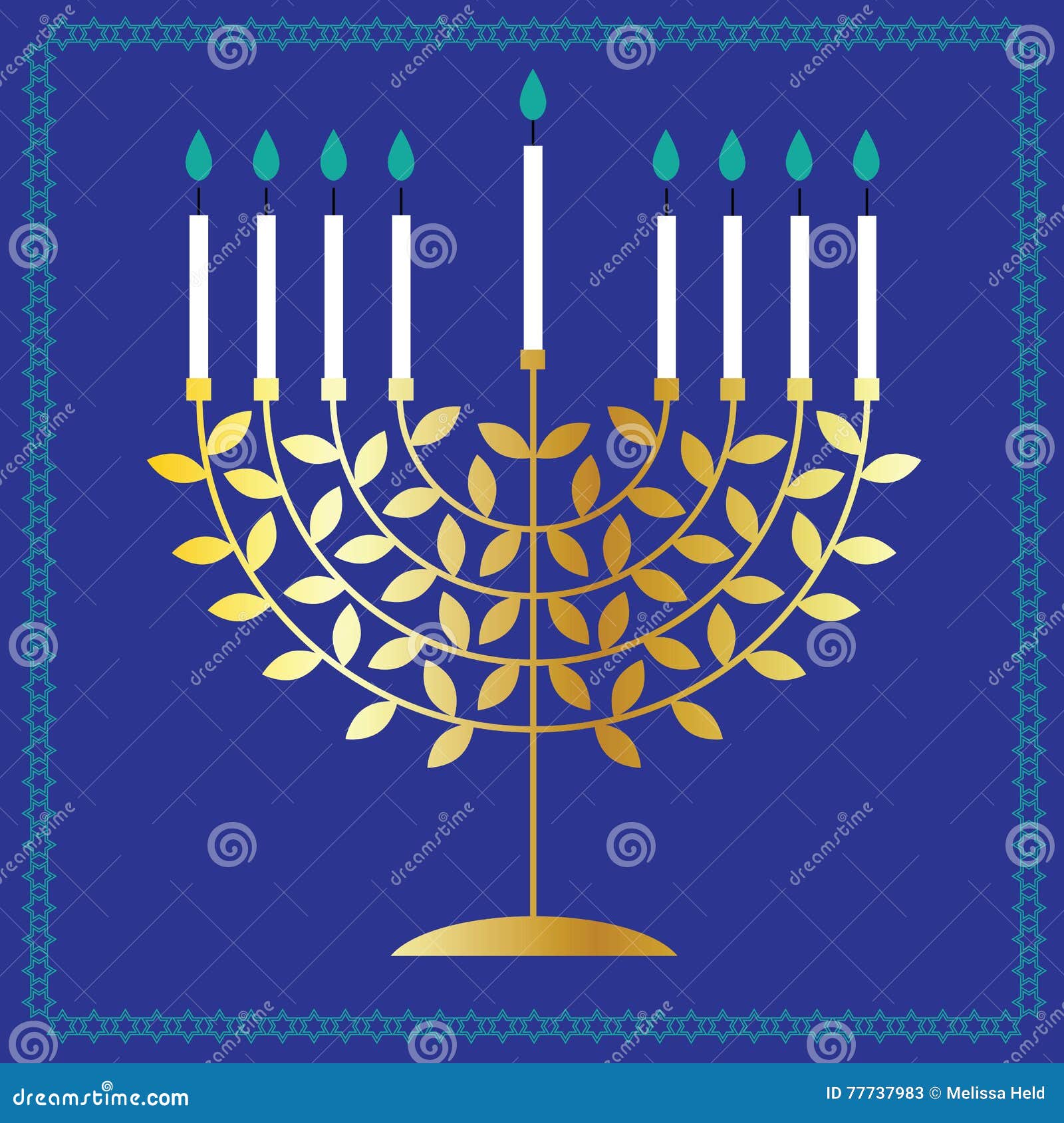 Menorah with leaves stock illustration. Illustration of gold - 77737983