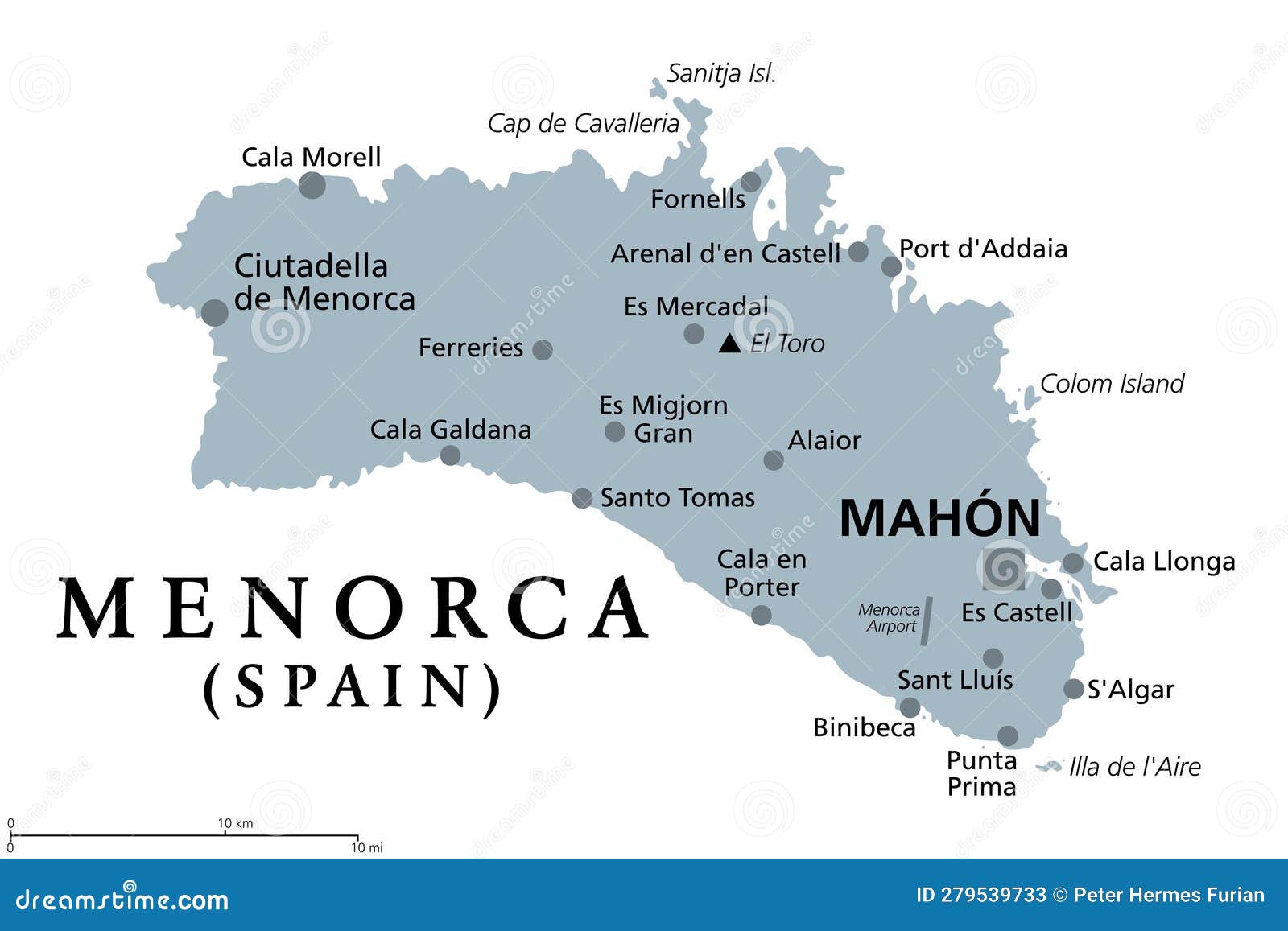 Menorca, or Minorca, Gray Political Map, with the Capital Mahon Stock ...