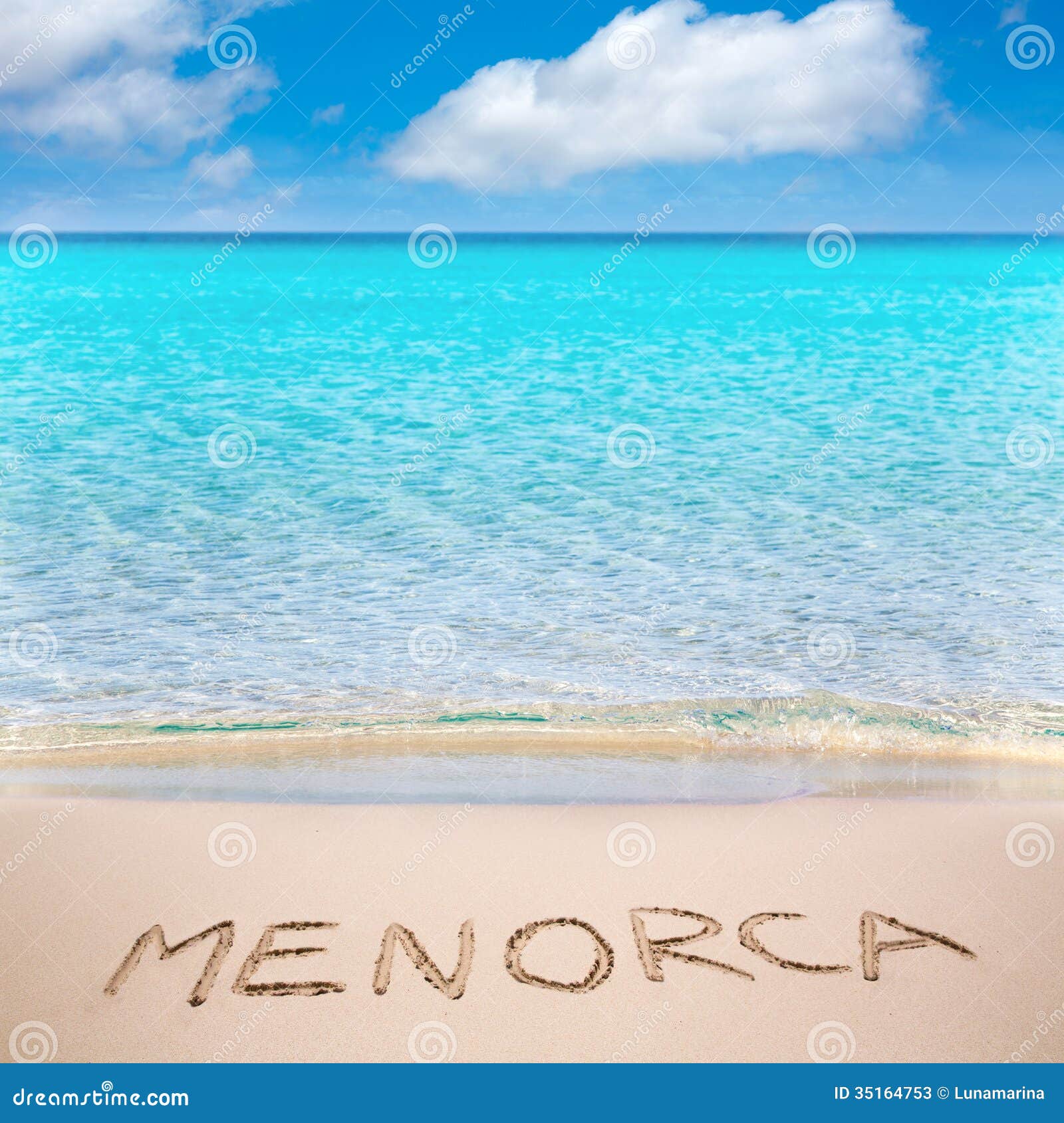 Menorca Word Written on Sand of Mediterranean Beach Stock Image - Image ...