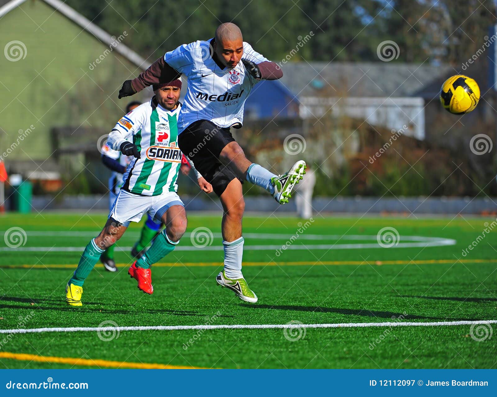 Mens club Soccer jumping editorial photography. Image of uniform - 12112097