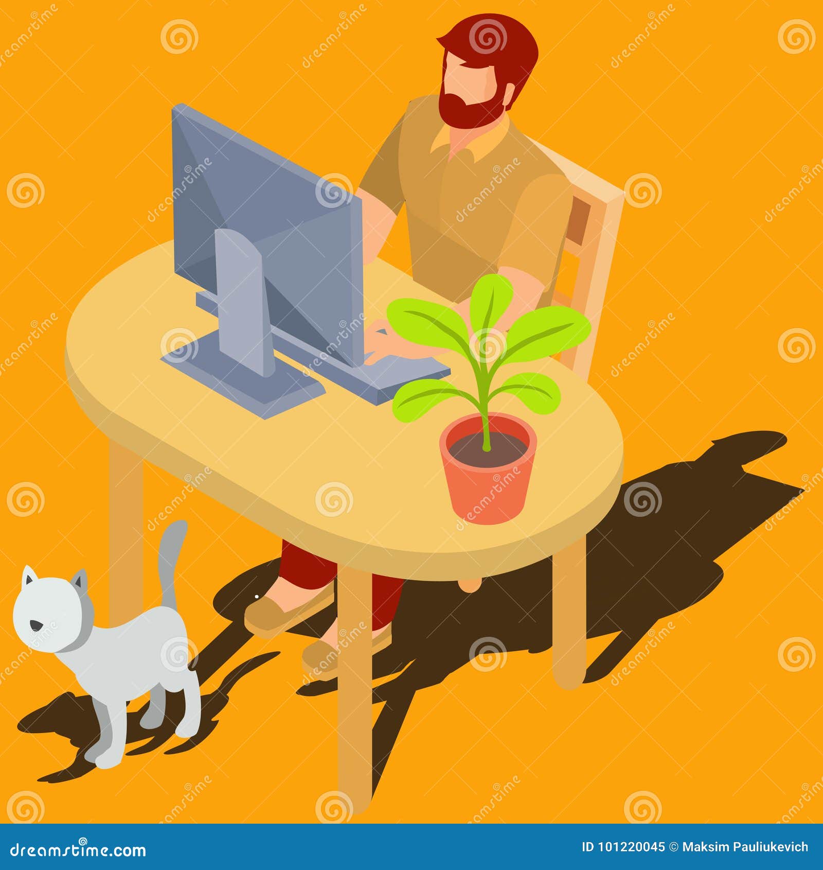 Mens Die Aan Computer Thuis Isometrische Vector Werken Vector ...