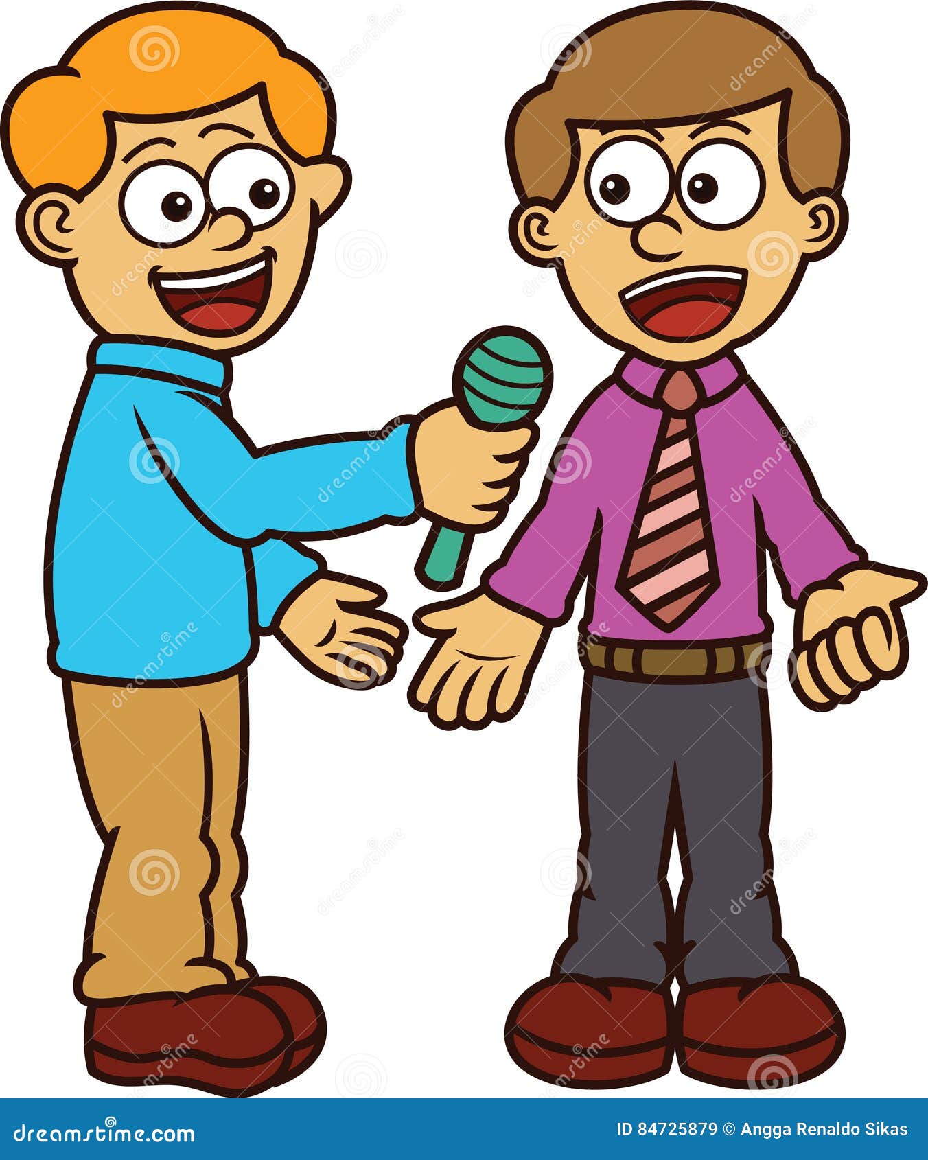 Mens Die Door Journalist Cartoon Illustration Worden Geïnterviewd ... Mens Die Door Journalist Cartoon Illustration Worden Geïnterviewd ...