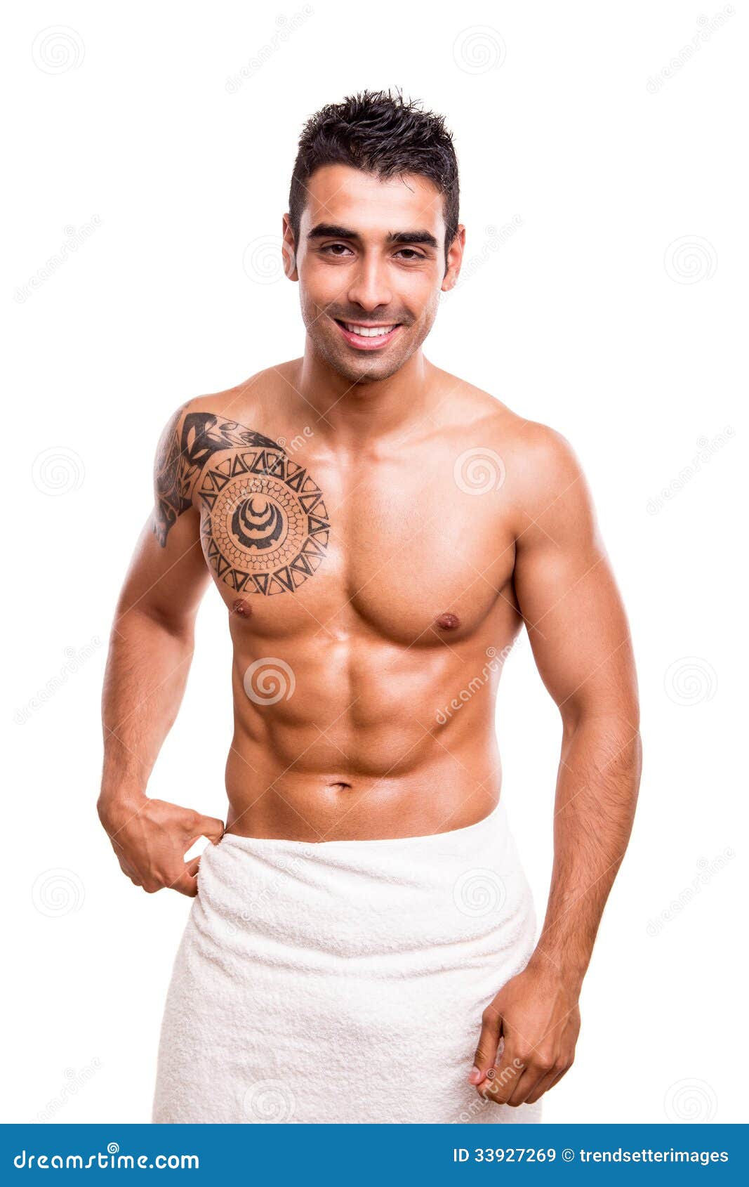 Mens Het Stellen Met Een Witte Handdoek Stock Afbeelding - Image of ...