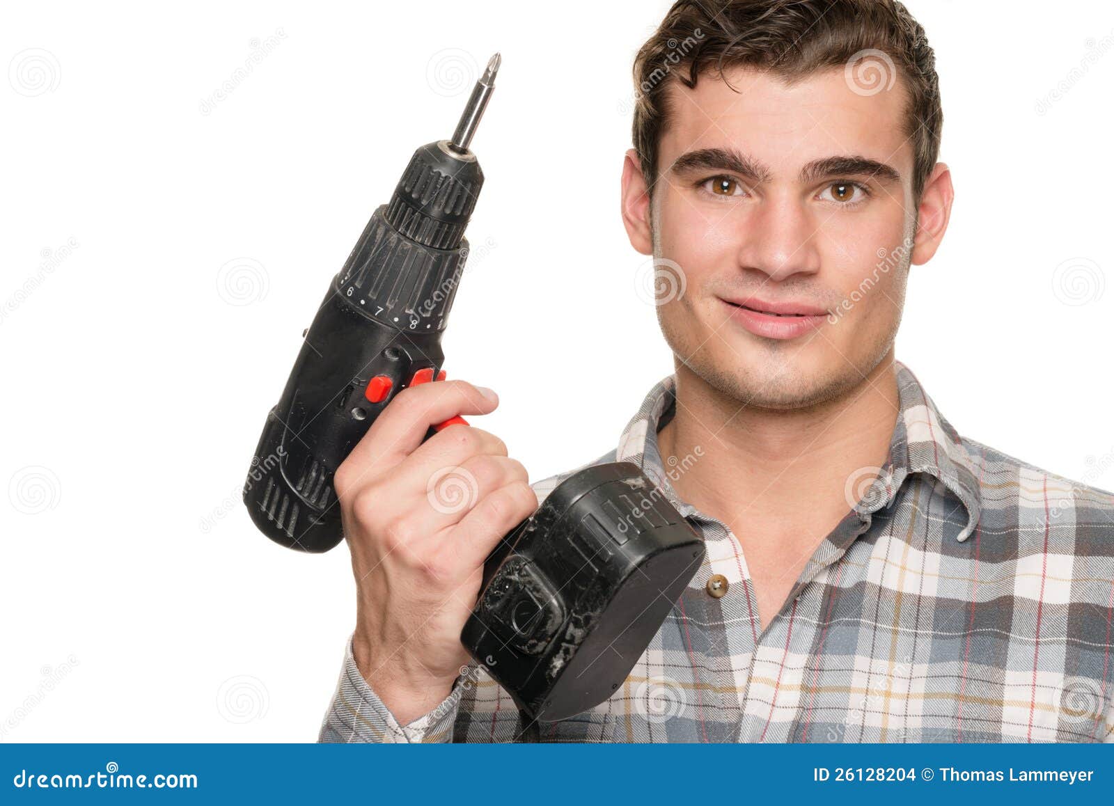 Mens met boormachine stock foto. Image of kerel, arbeider - 26128204