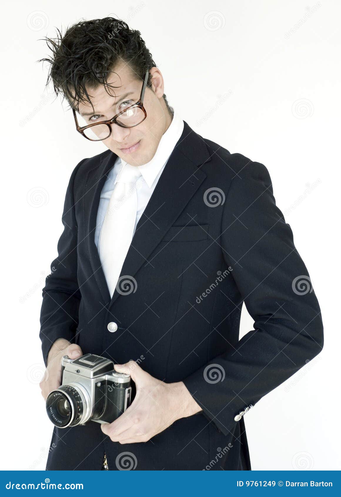 Mens met Camera stock afbeelding. Image of pret, koel - 9761249