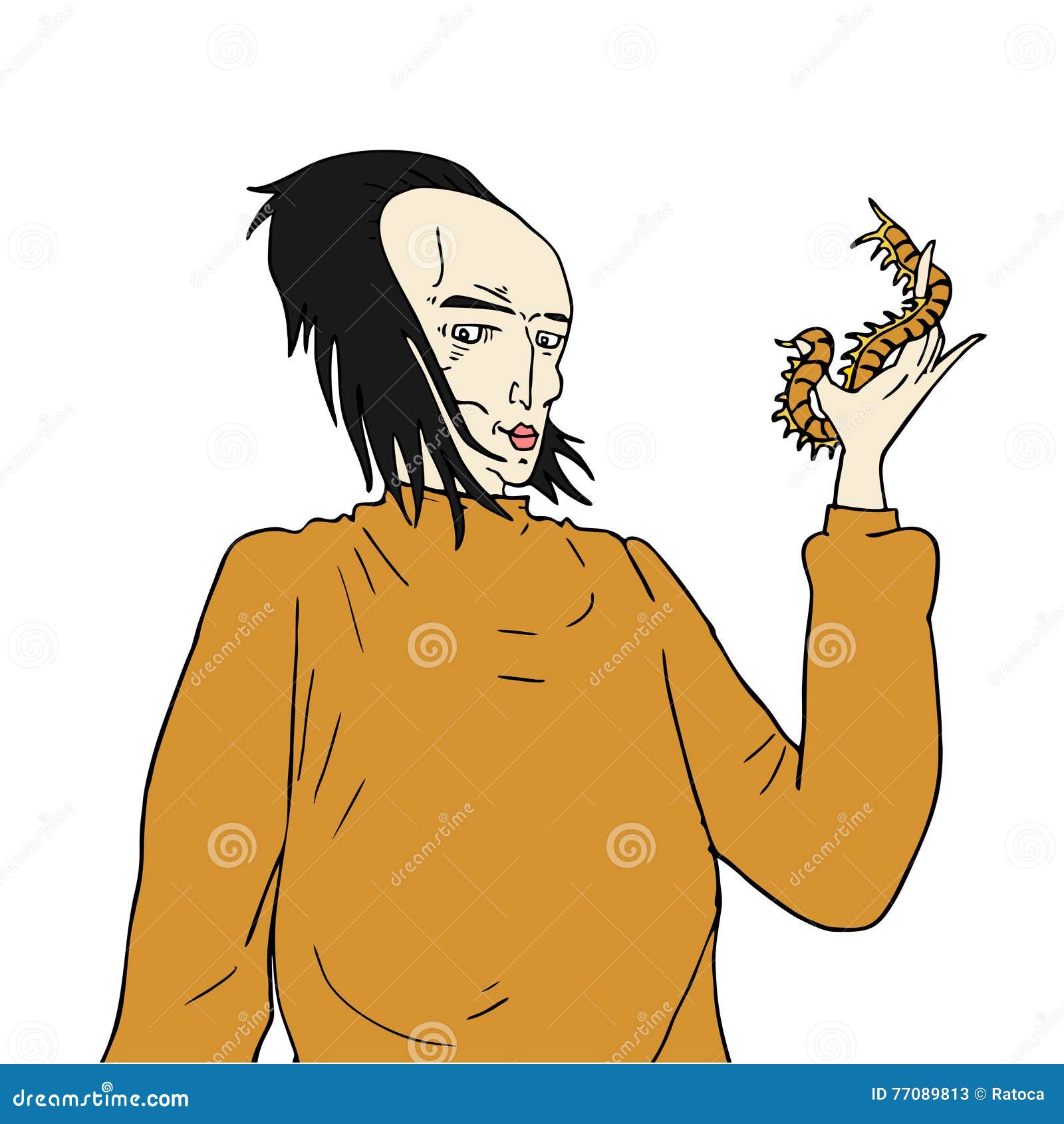 Mens met duizendpoot vector illustratie. Illustration of gezicht - 77089813