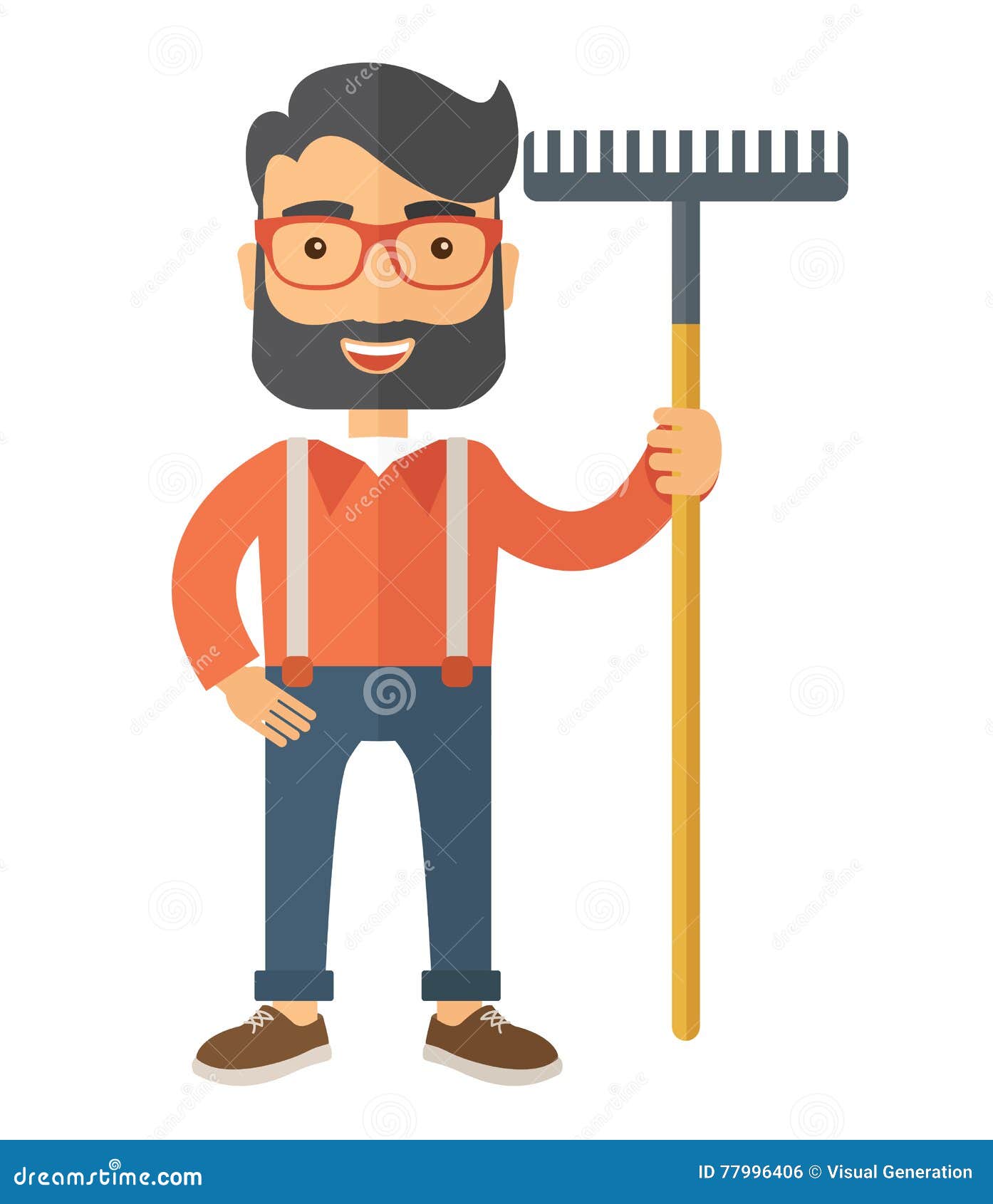 Mens Met Een Hark Van De Snorholding Stock Illustratie - Illustration ...