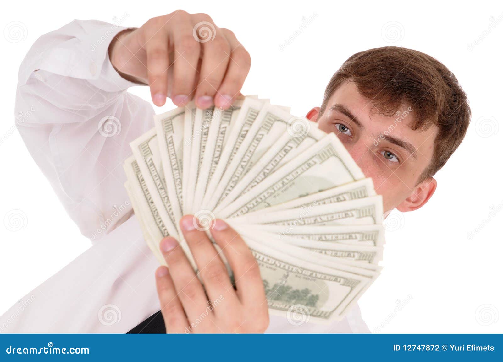 Mens met geld stock foto. Image of overhemd, goud, honderd - 12747872