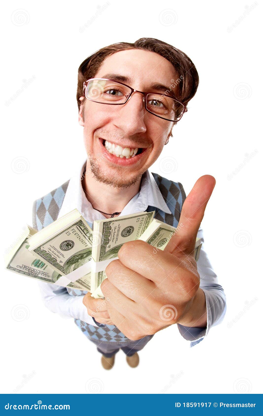 Mens met geld stock afbeelding. Image of vrolijk, glazen - 18591917