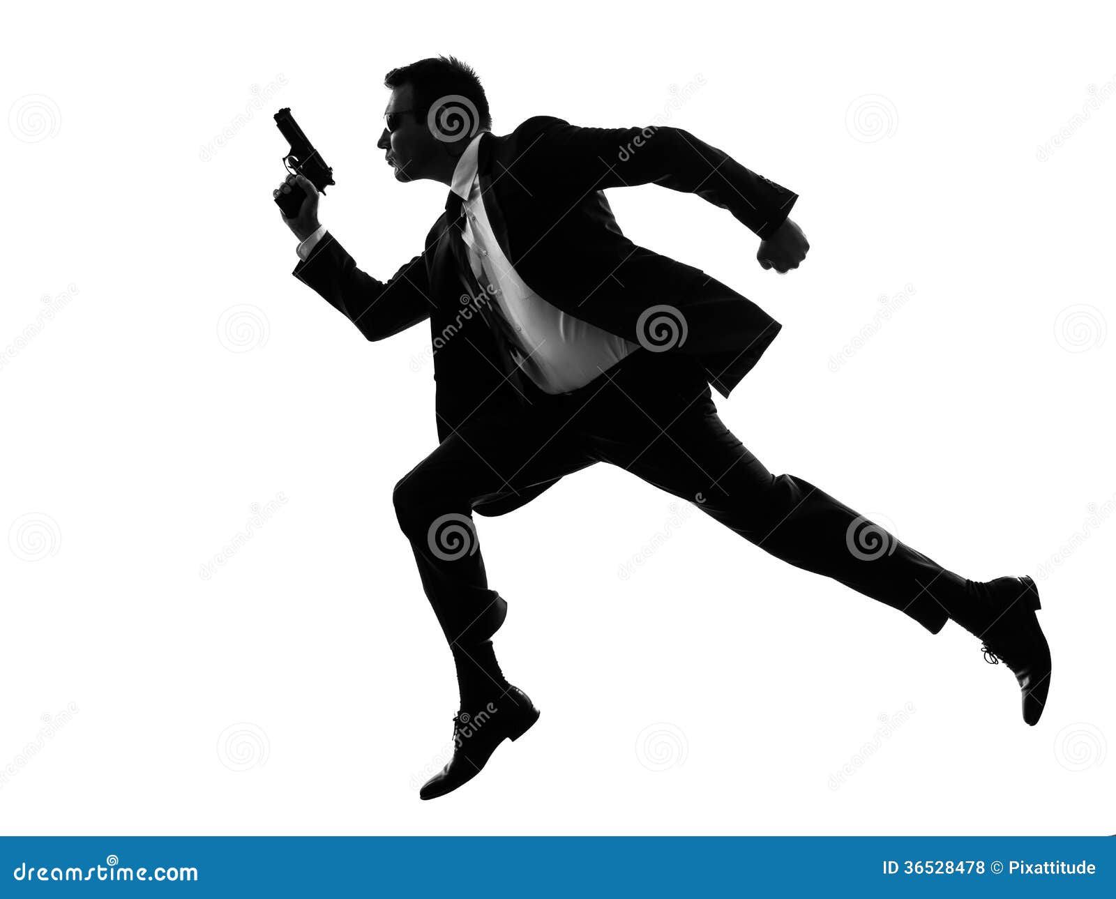 Mens Met Pistool Lopend Silhouet Stock Foto - Image of persoon ...