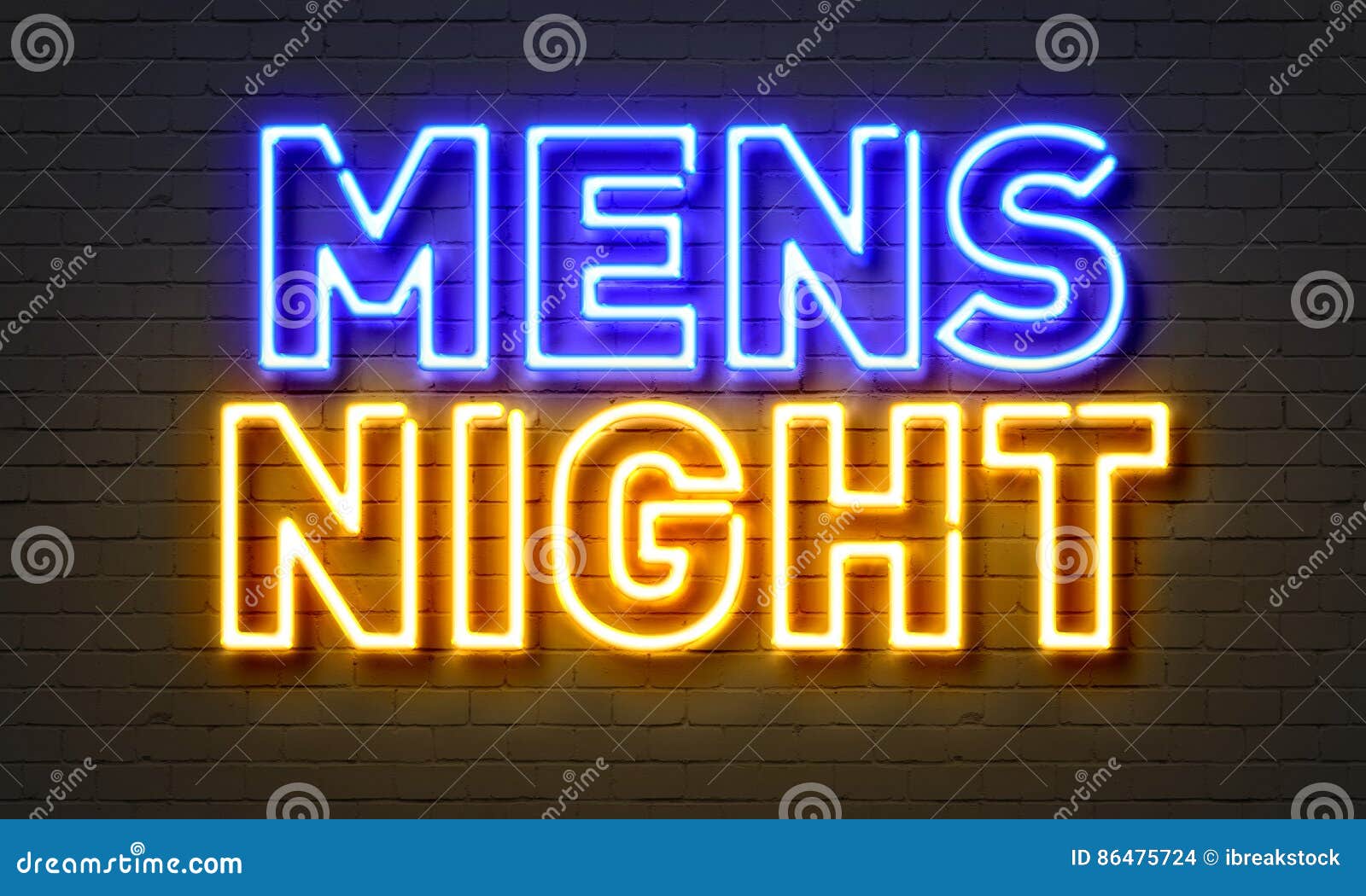 Mens Night Neon Sign on Brick Wall Background. Stock Photo - Image of ...