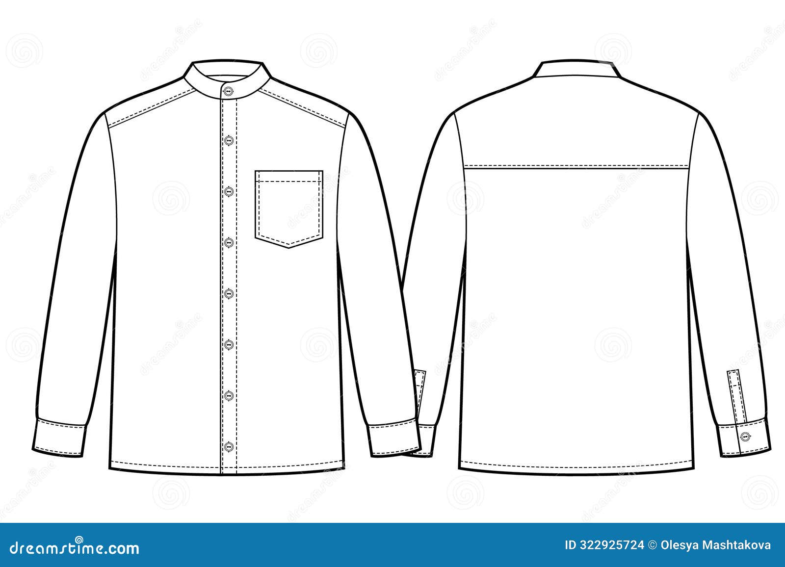 Mens Shirt with Stand-up Collar Stock Vector - Illustration of outline ...