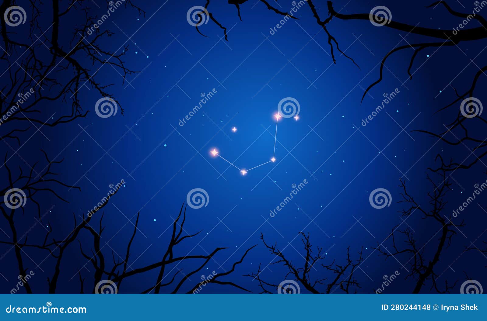 Mensa Constellation. Tree Branches, Starry Sky Stock Vector ...
