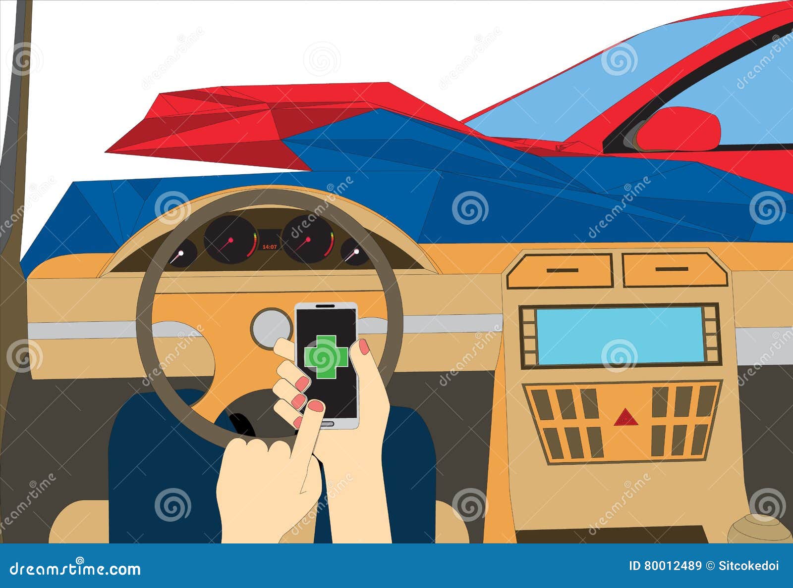 Menschliche Hand Benutzter Handy Im Auto Vektor Abbildung ...