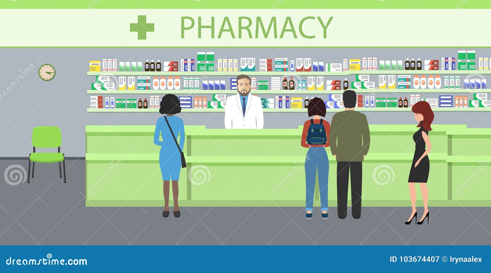 Mensen in de apotheek vector illustratie. Illustration of kruiden ...