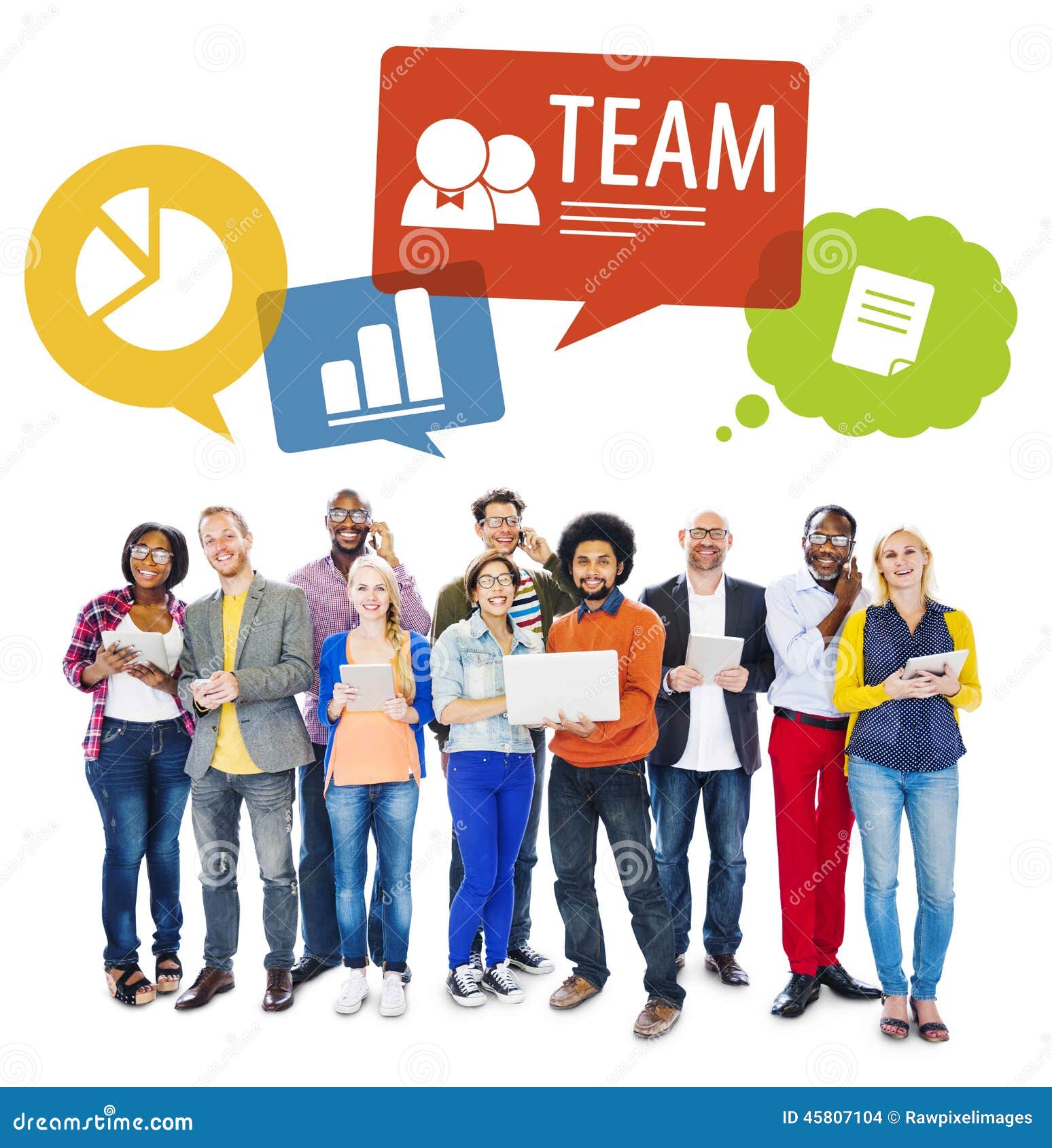 Mensen Die Digitale Apparaten Met Team Concepts Met Behulp Van Stock ...