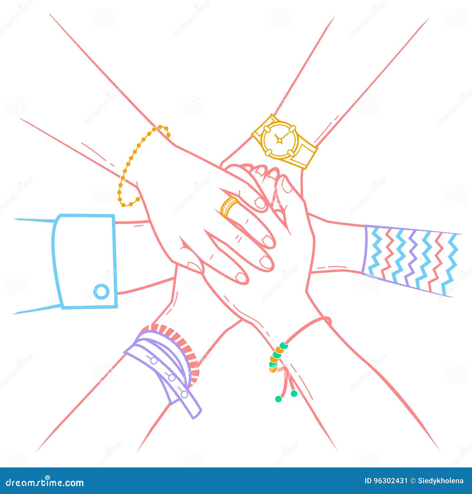 Mensen Die Stapel Van Handen Maken Stock Illustratie - Illustration of ...