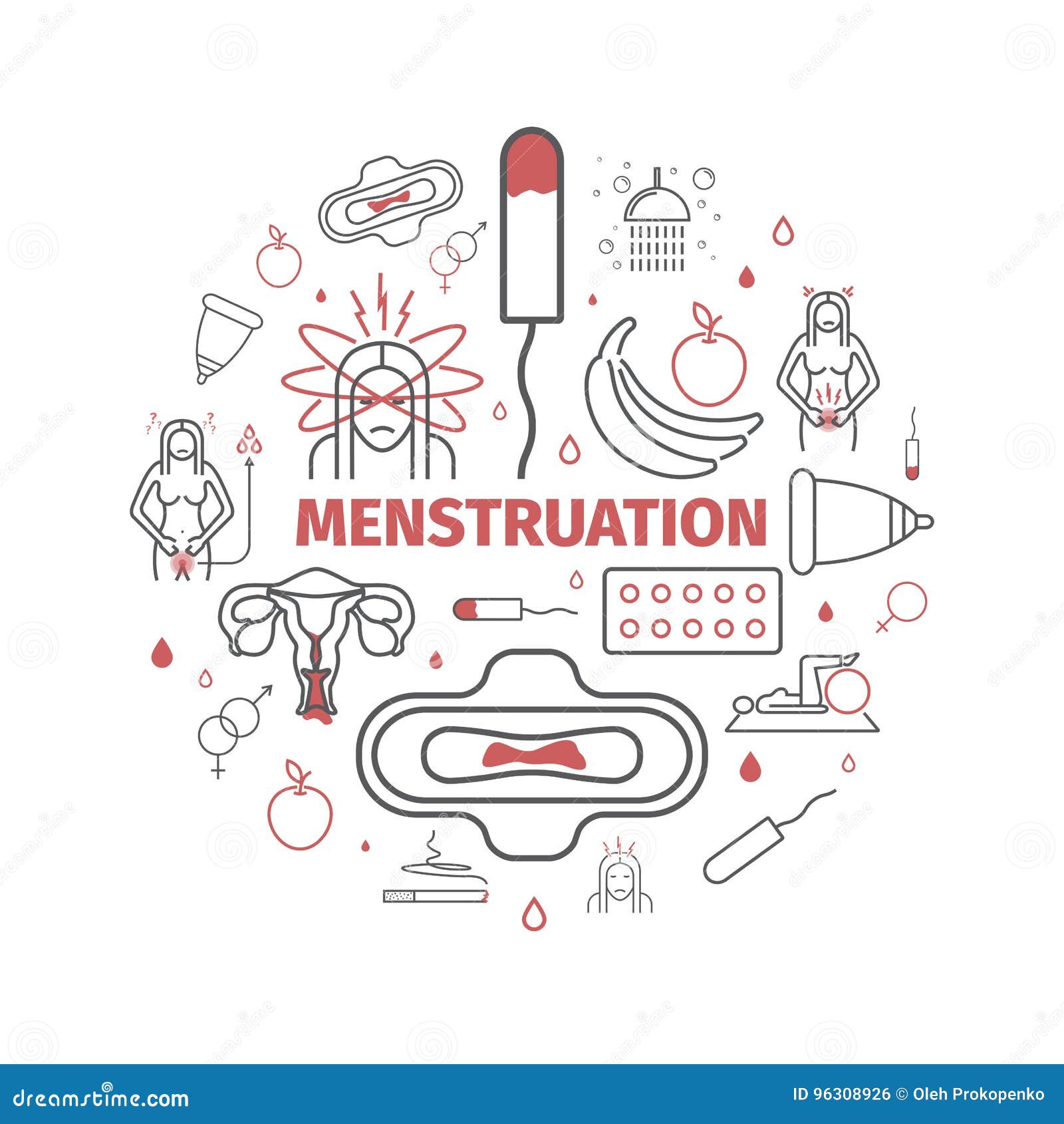 Menstruation. Line Icons Set. Vector Signs for Web Graphics. Stock ...