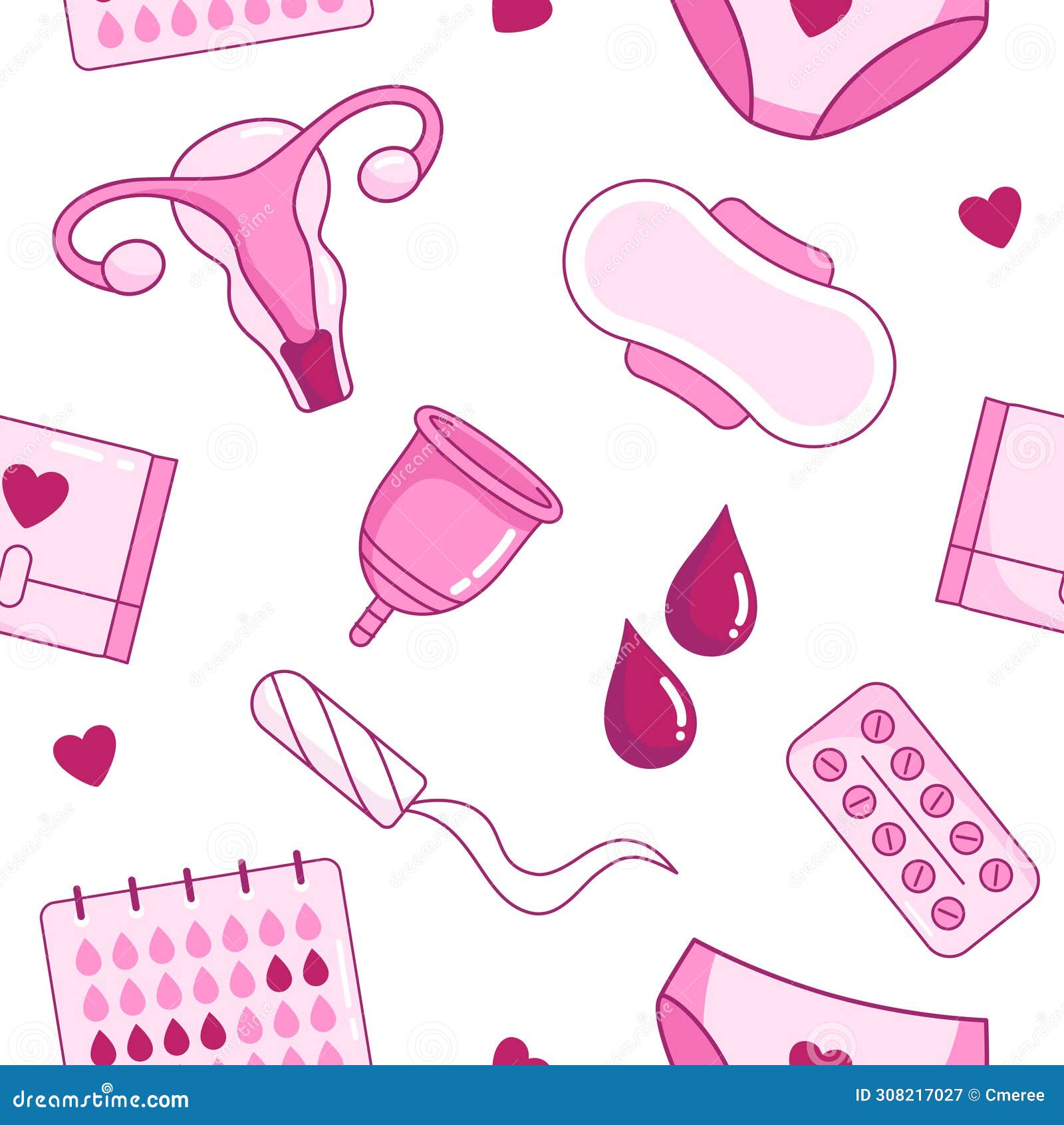 Menstruation, Periods, Cycle Accessories and Objects Seamless Pattern ...