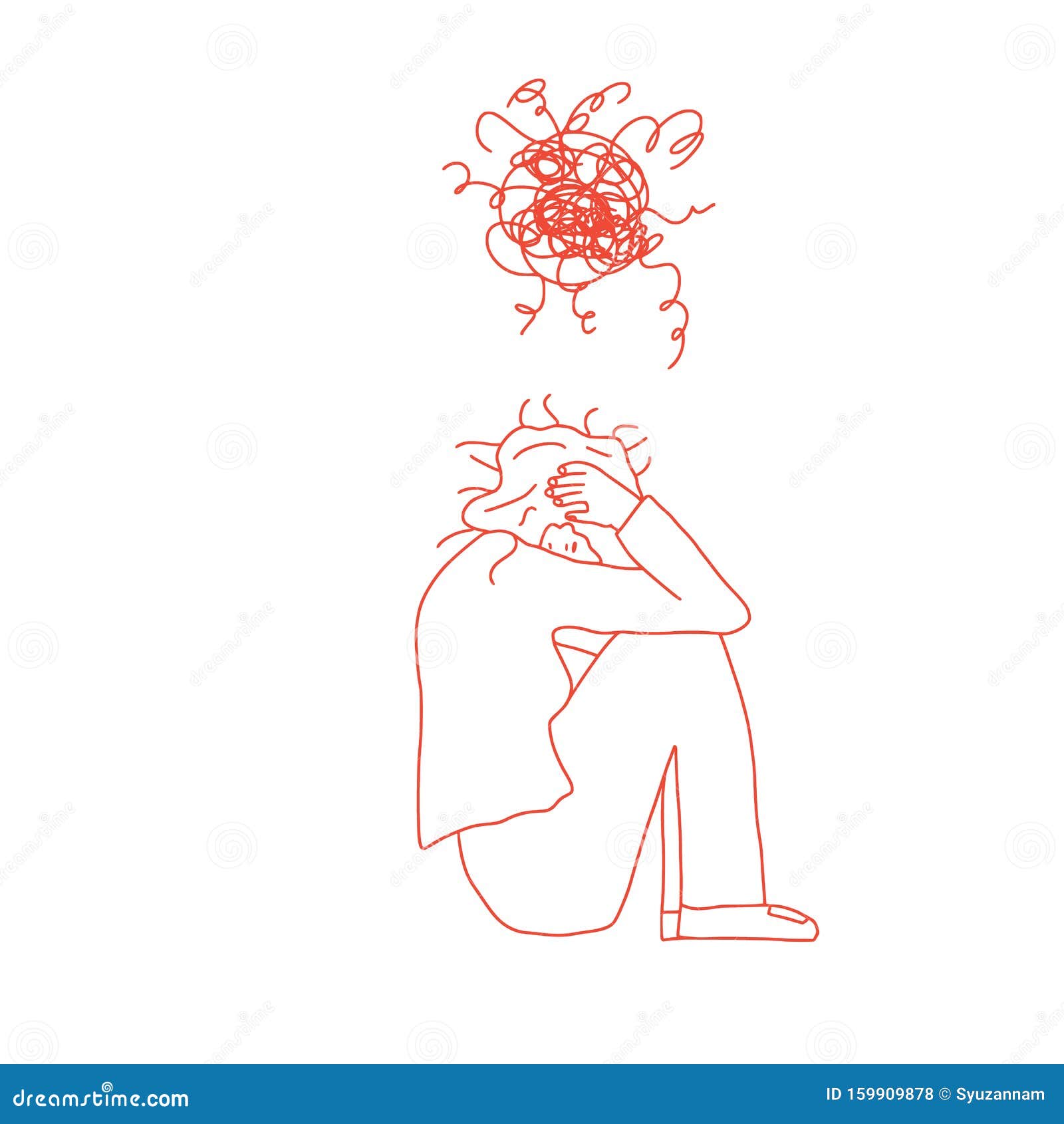 Mental Disoder. Young People Sitting On The Floor Cartoon Vector ...