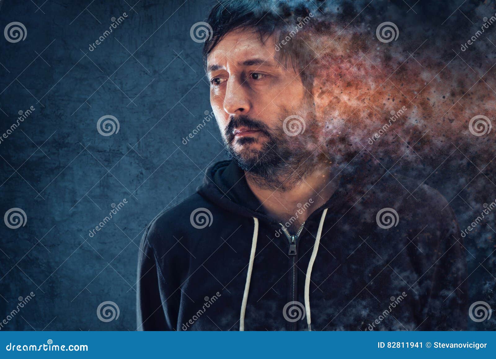 Mental Health Concept with Depressive Man Dissolving Stock Image ...