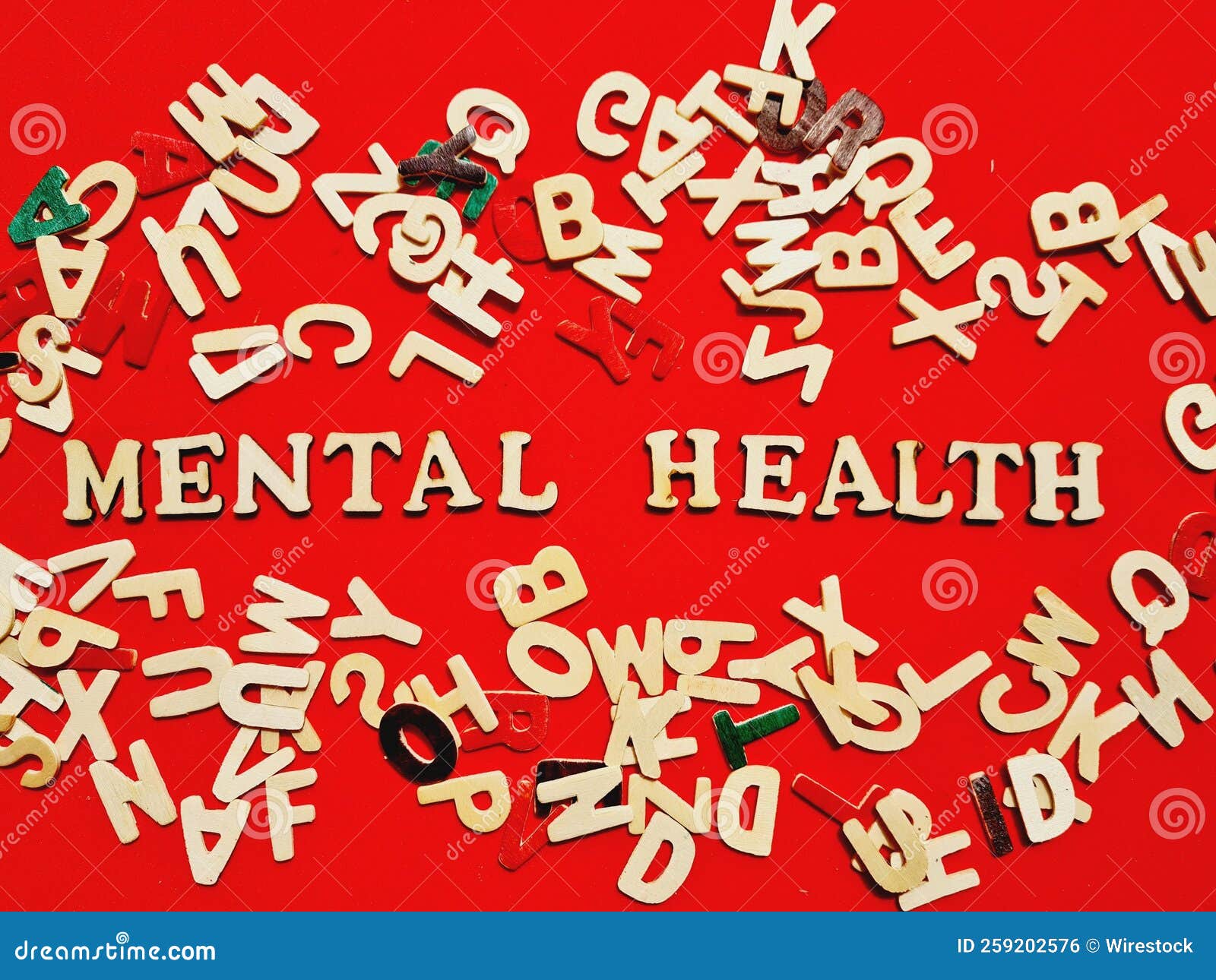 Mental Health Lettering on the Red Background, Concept of Mental Health ...