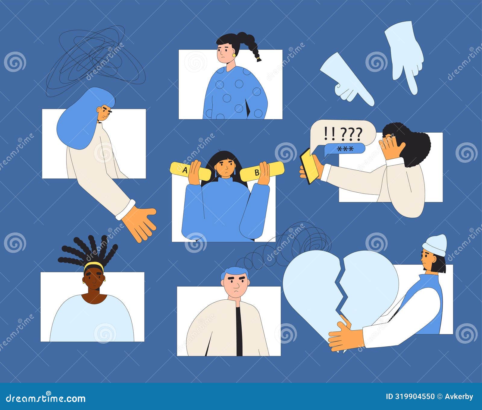 Psychosocial Support Group Online. Mental Problems Characters. Young ...