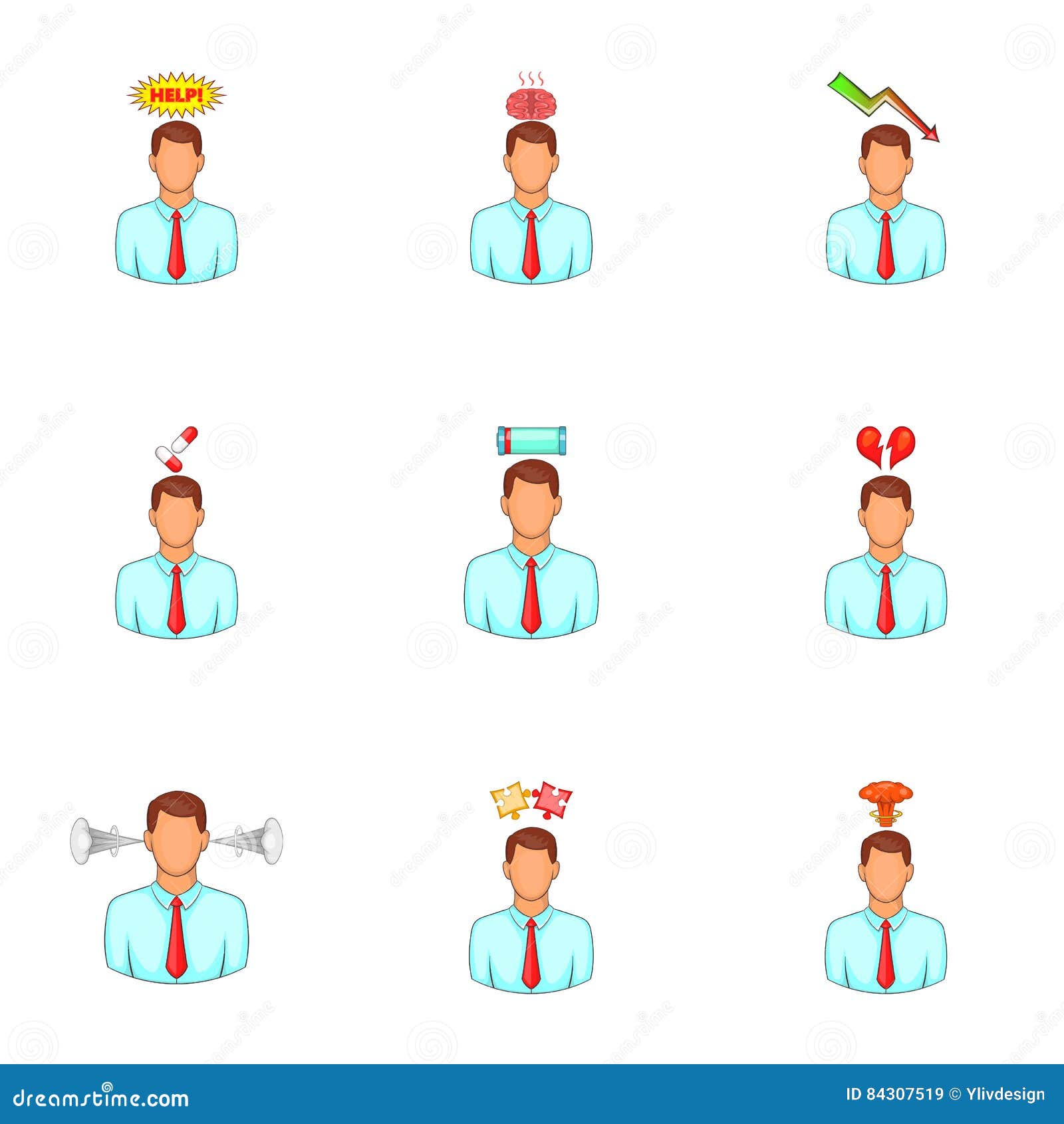 Mental Issue Icons Set, Cartoon Style Stock Vector - Illustration of ...