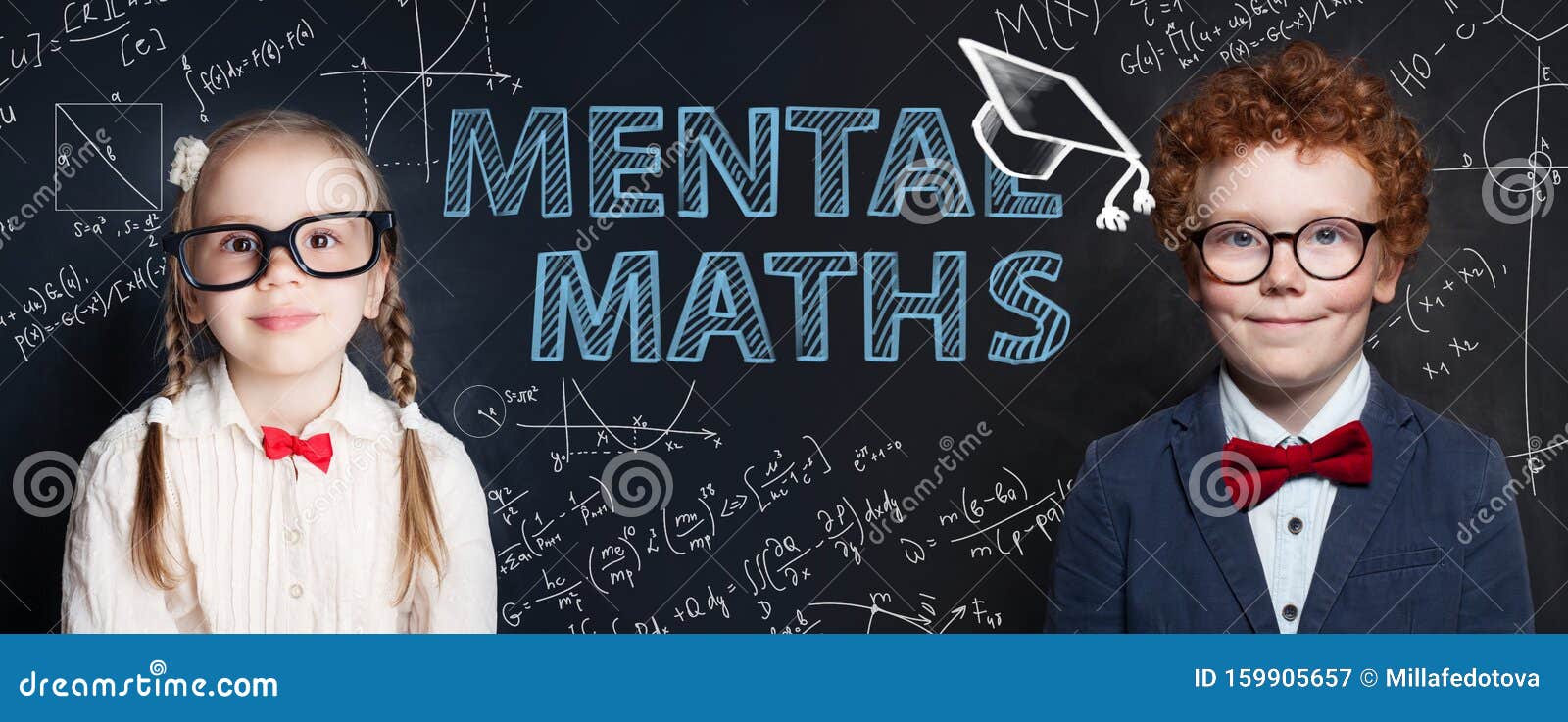 Mental Maths Concept With Little Kids Student On Blackboard Background ...