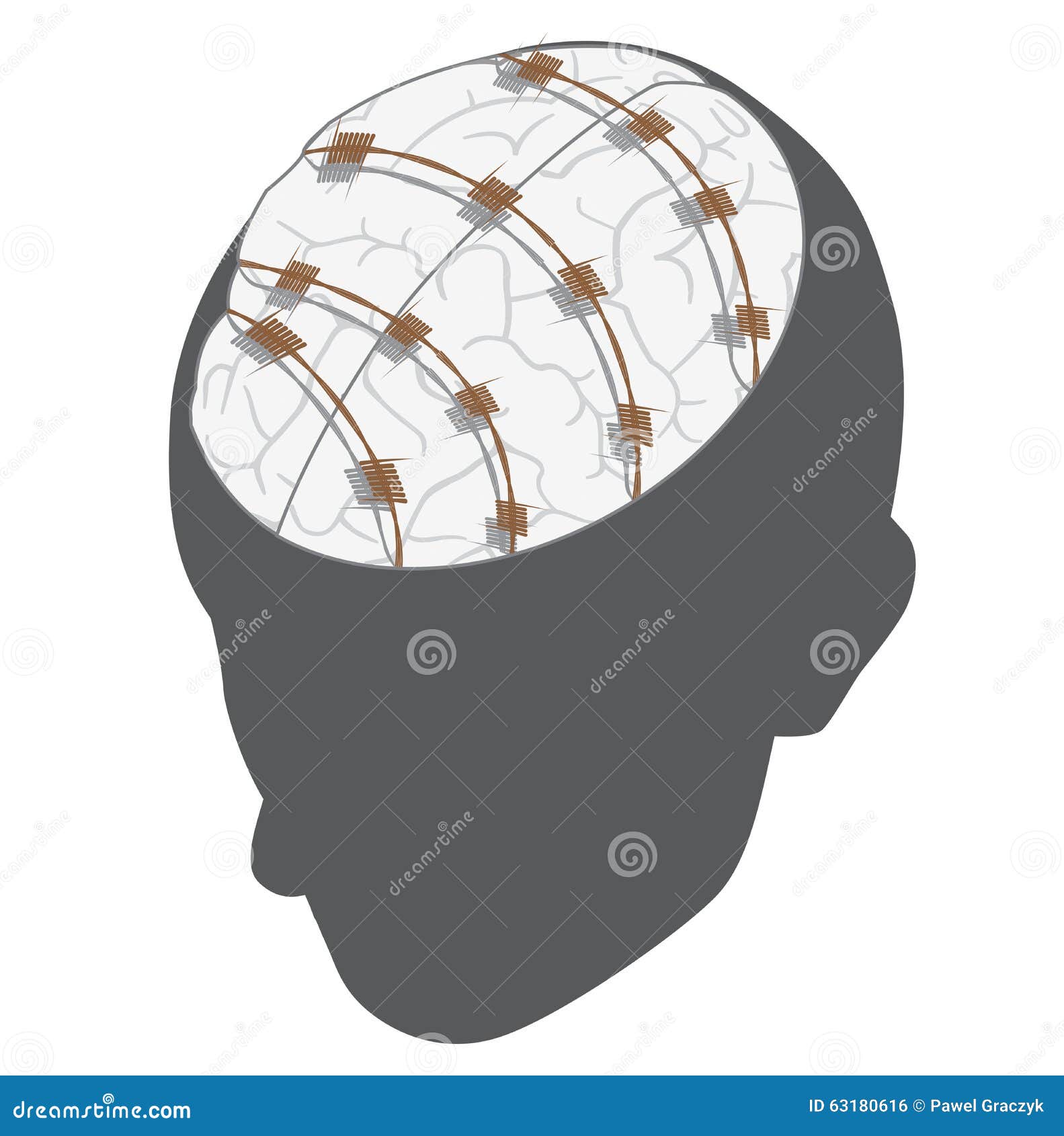 Brain And Barbed Wire. Sick Brains Internal Organs Human Anatomy Vector ...