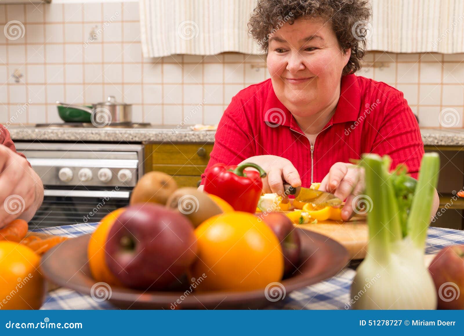 Mentally Disabled Woman Learns Cooking in the Kitchen Stock Image ...