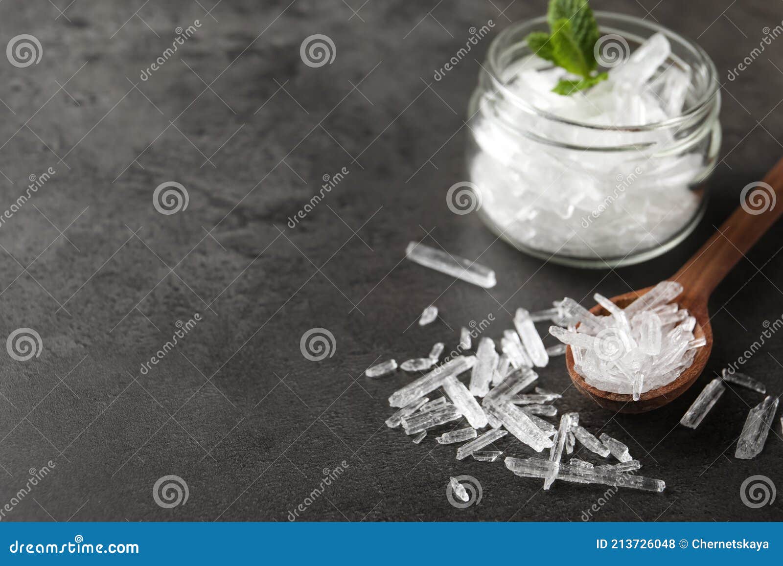 Menthol Crystals on Grey Background. Space for Text Stock Photo - Image ...
