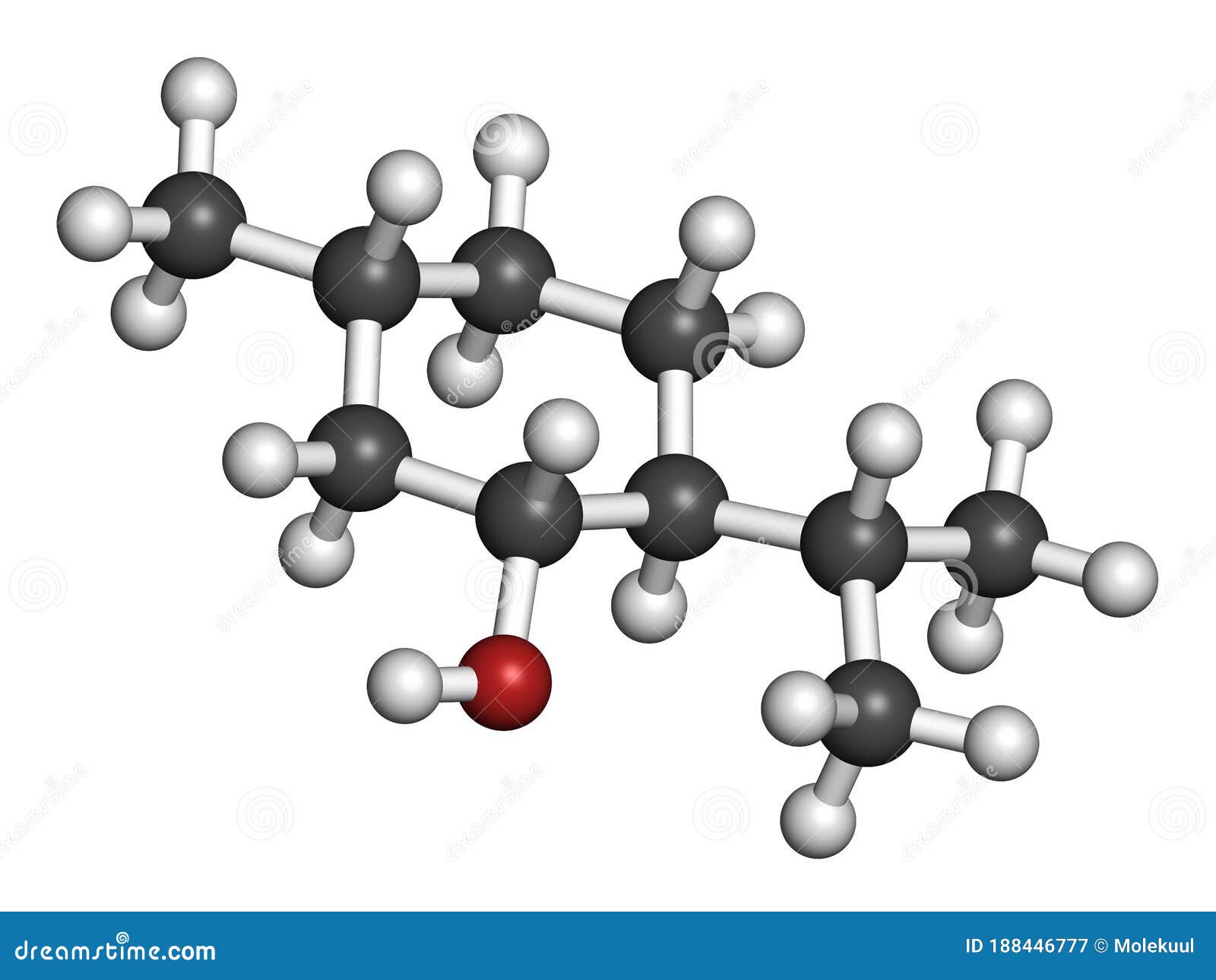Menthol Molecule, 3D Rendering. Present in Peppermint, Corn Mints, Etc ...