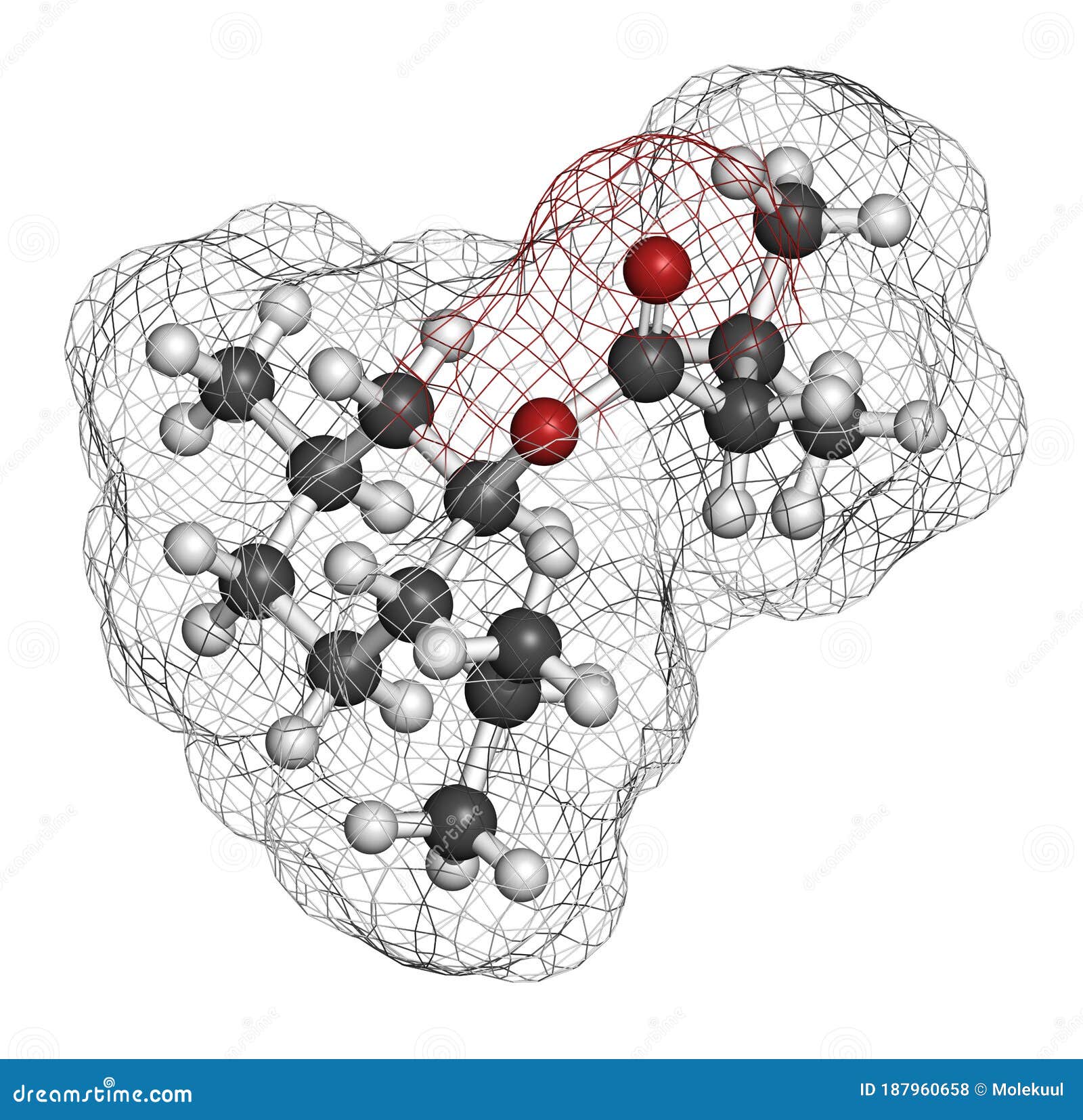 Menthyl Isovalerate Drug Molecule. 3D Rendering. Atoms are Represented ...