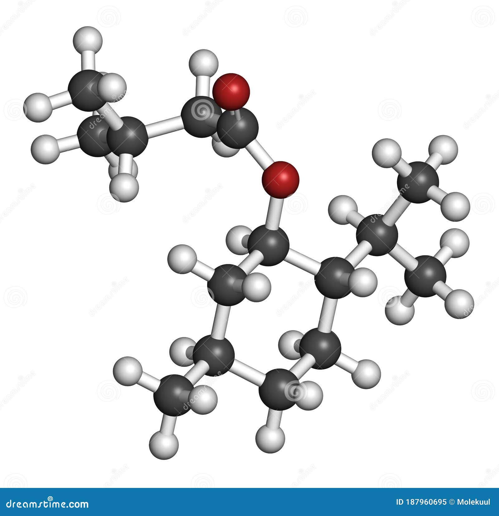 Menthyl Isovalerate Drug Molecule. 3D Rendering. Atoms are Represented ...