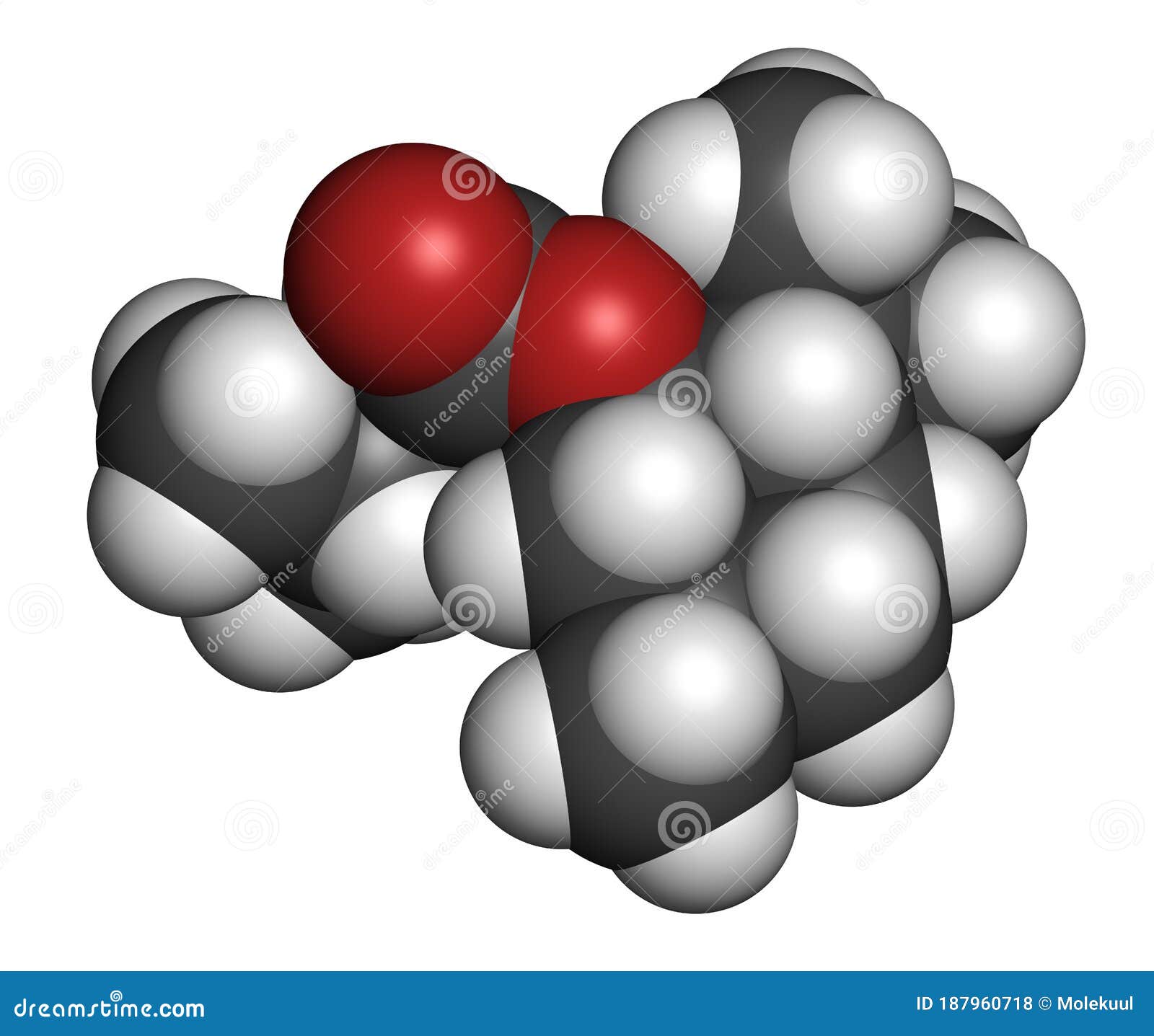 Menthyl Isovalerate Drug Molecule. 3D Rendering. Atoms are Represented ...