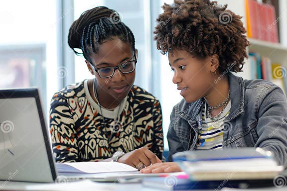 A Mentor Guiding a Student through a Challenging Task Stock ...