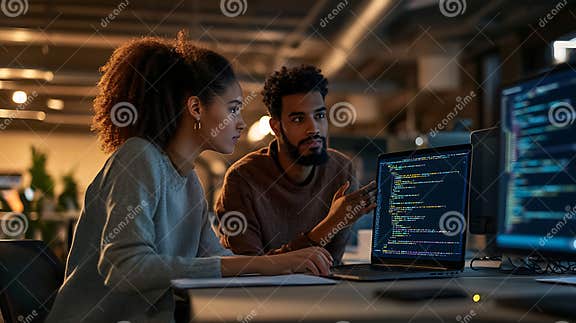 A Mentor Guiding a Young Professional through a Coding Lesson Stock Illustration - Illustration ...