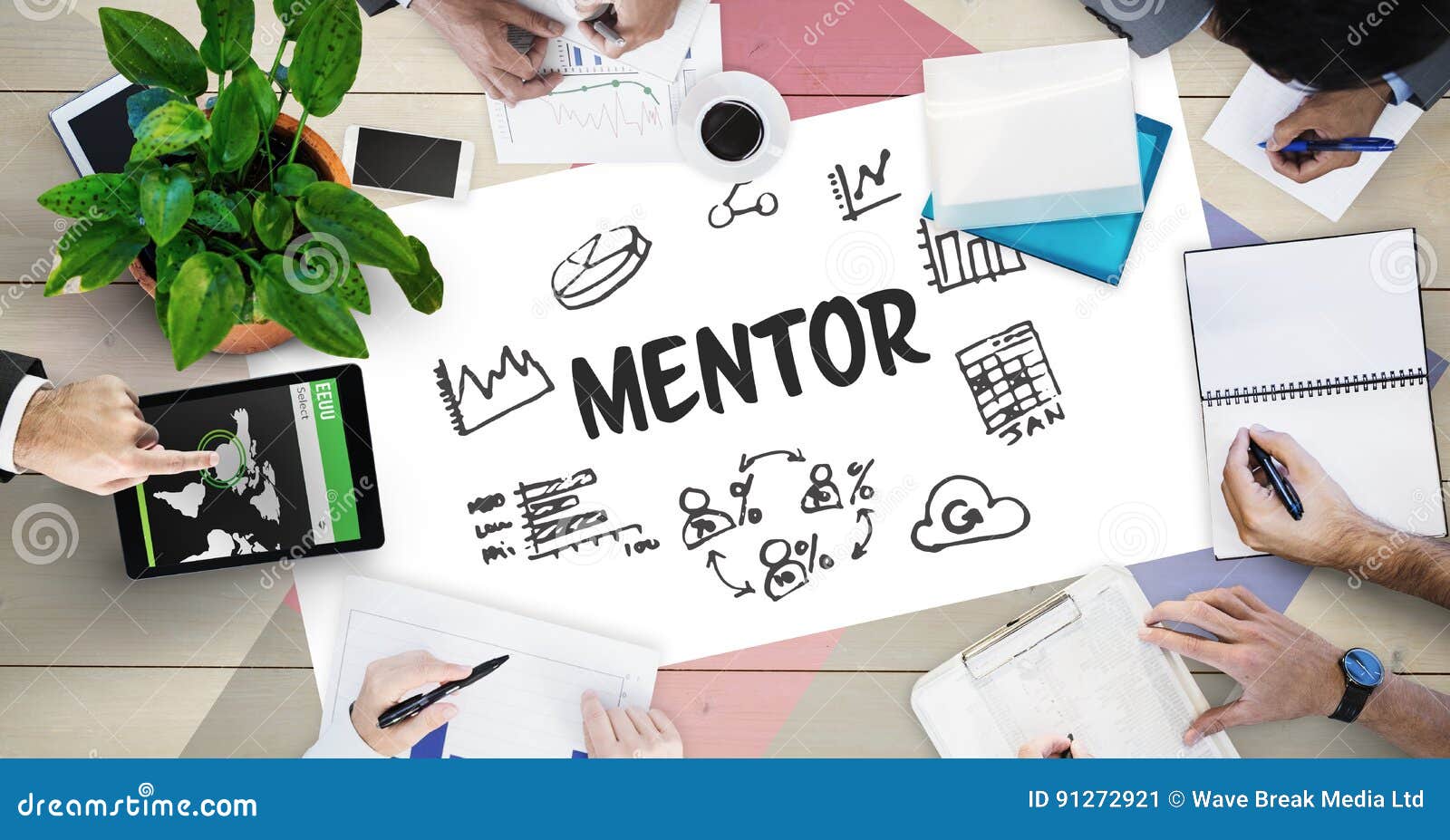 Mentor Text by Icons and Business People on Table Stock Illustration ...