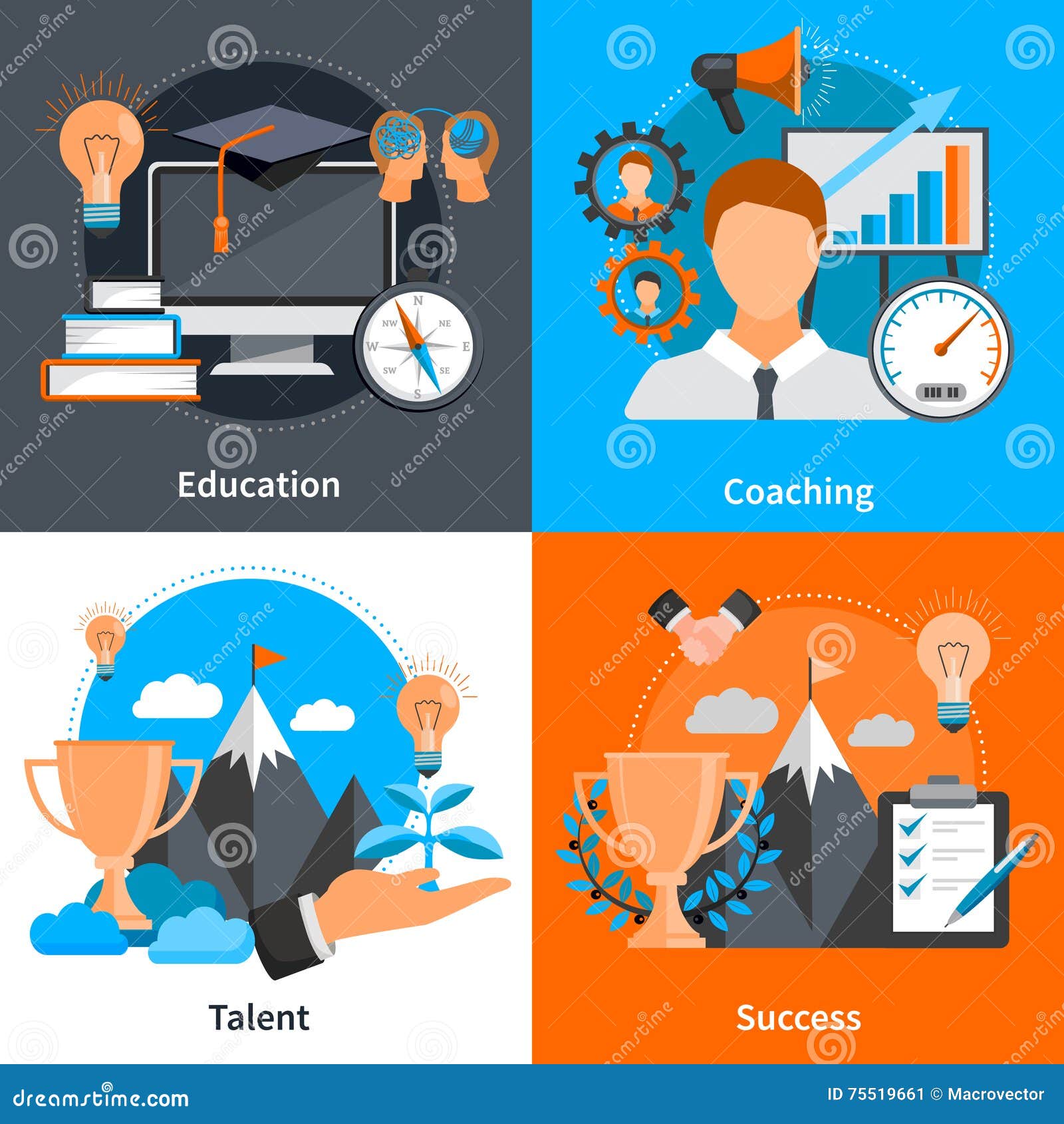 Mentoring Coaching Concept 2x2 Icons Set Stock Vector - Illustration of ...