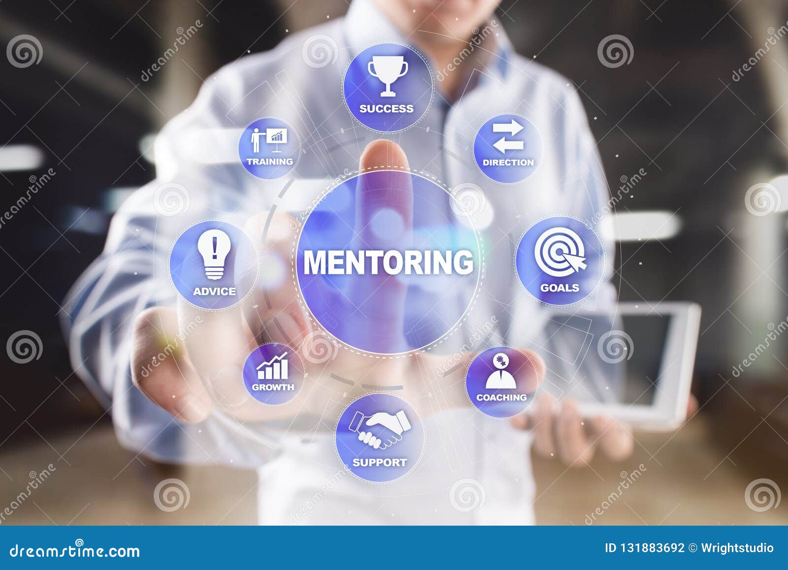 Mentoring and Coaching Concept Illustration on Virtual Screen. Stock ...