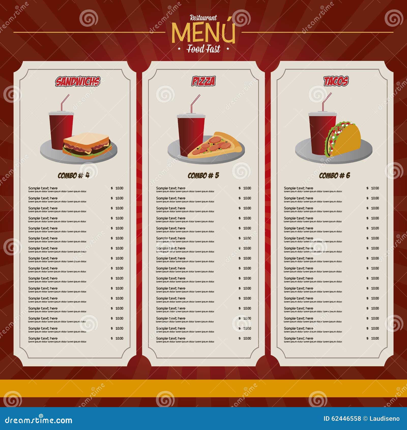 Menu stock vector. Illustration of background, card, fast - 62446558