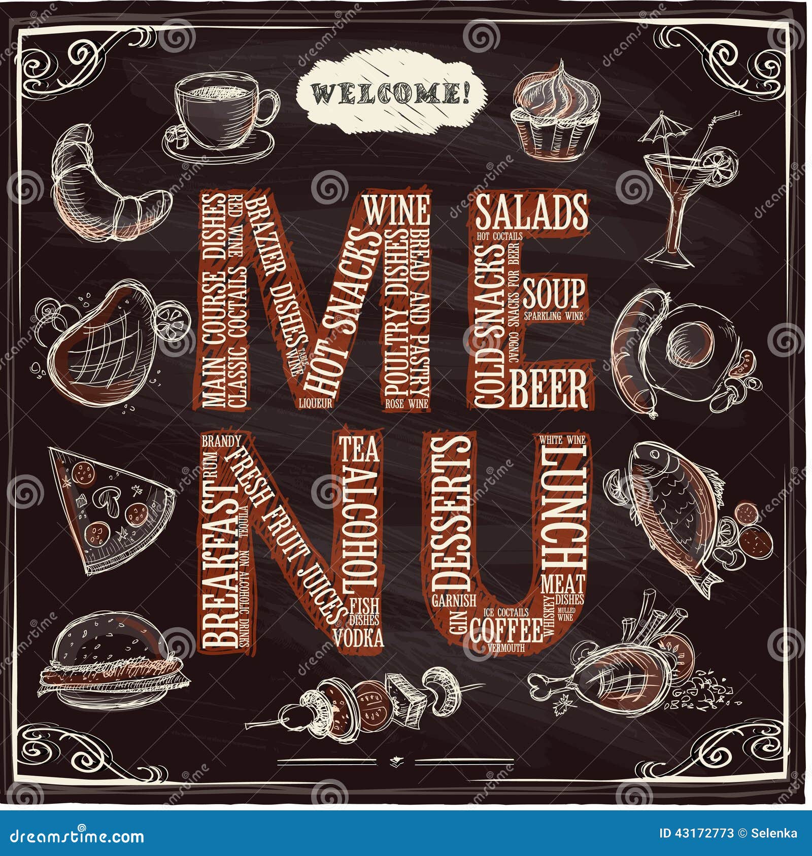 Menu with Assorted Food Graphic. Stock Vector - Illustration of food ...