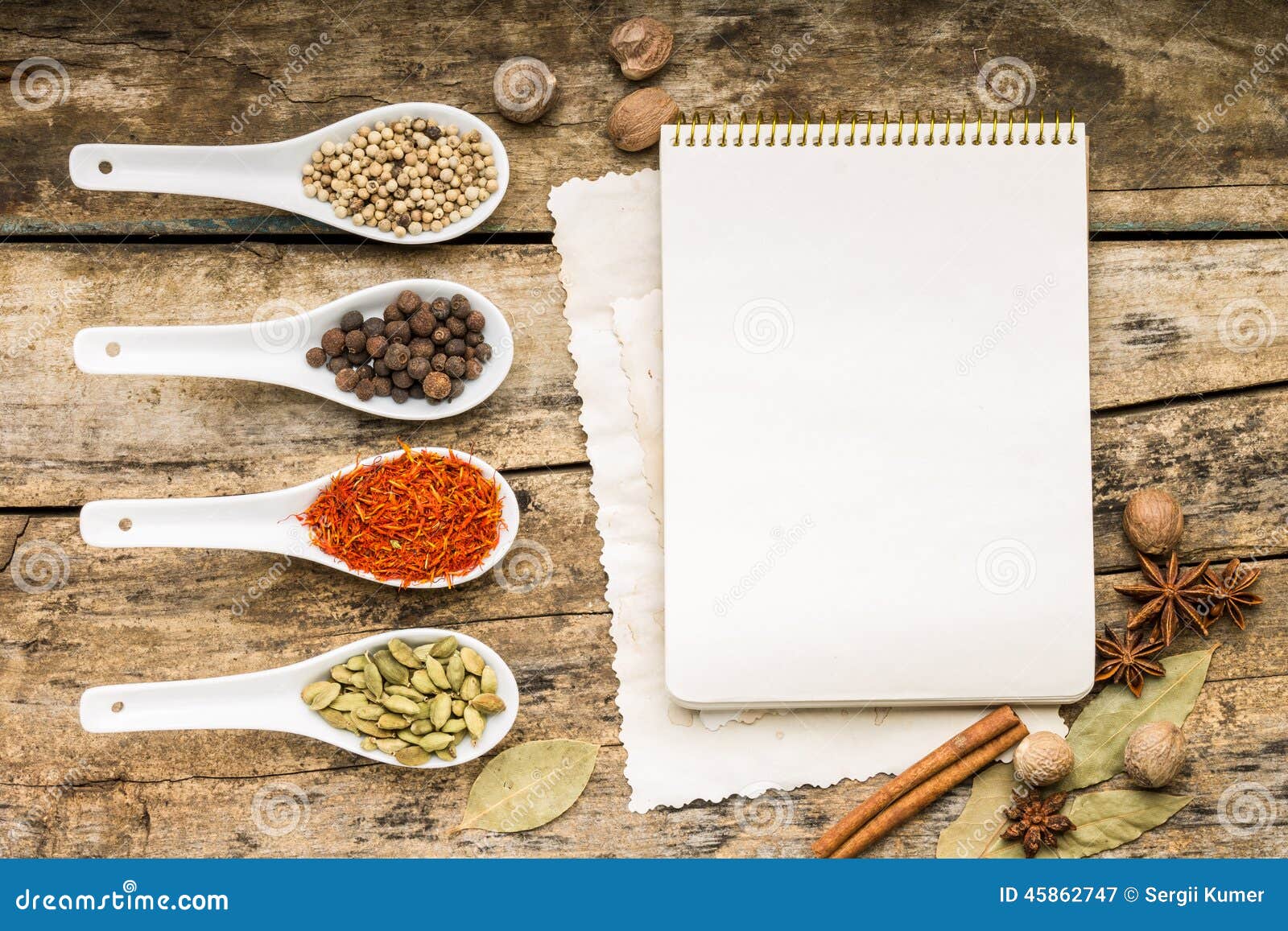Menu Background. Recipe Notepad with Diveristy of Spices and Herb ...