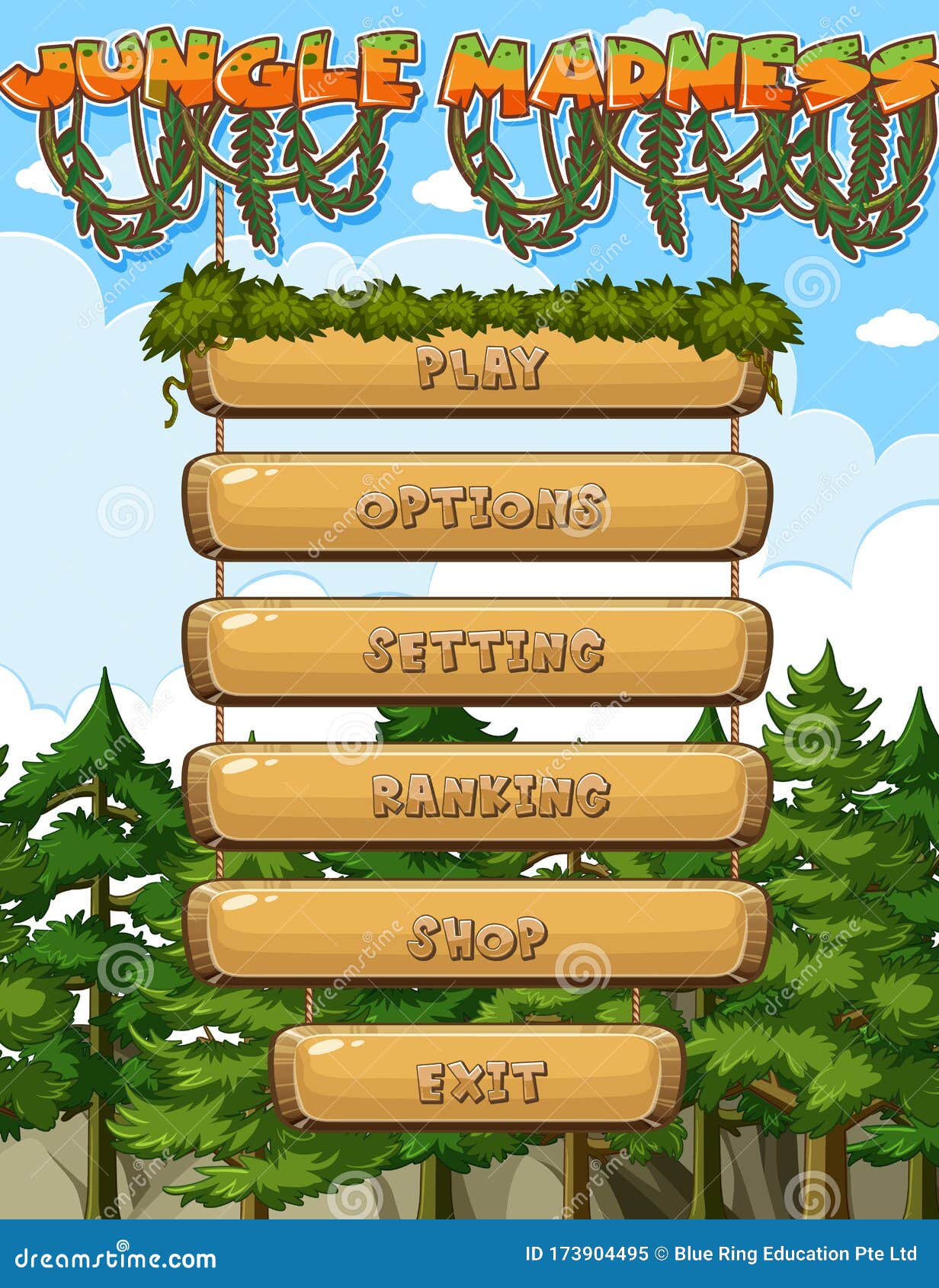 Menu Bar Template for Computer Game with Jungle Theme Stock ...