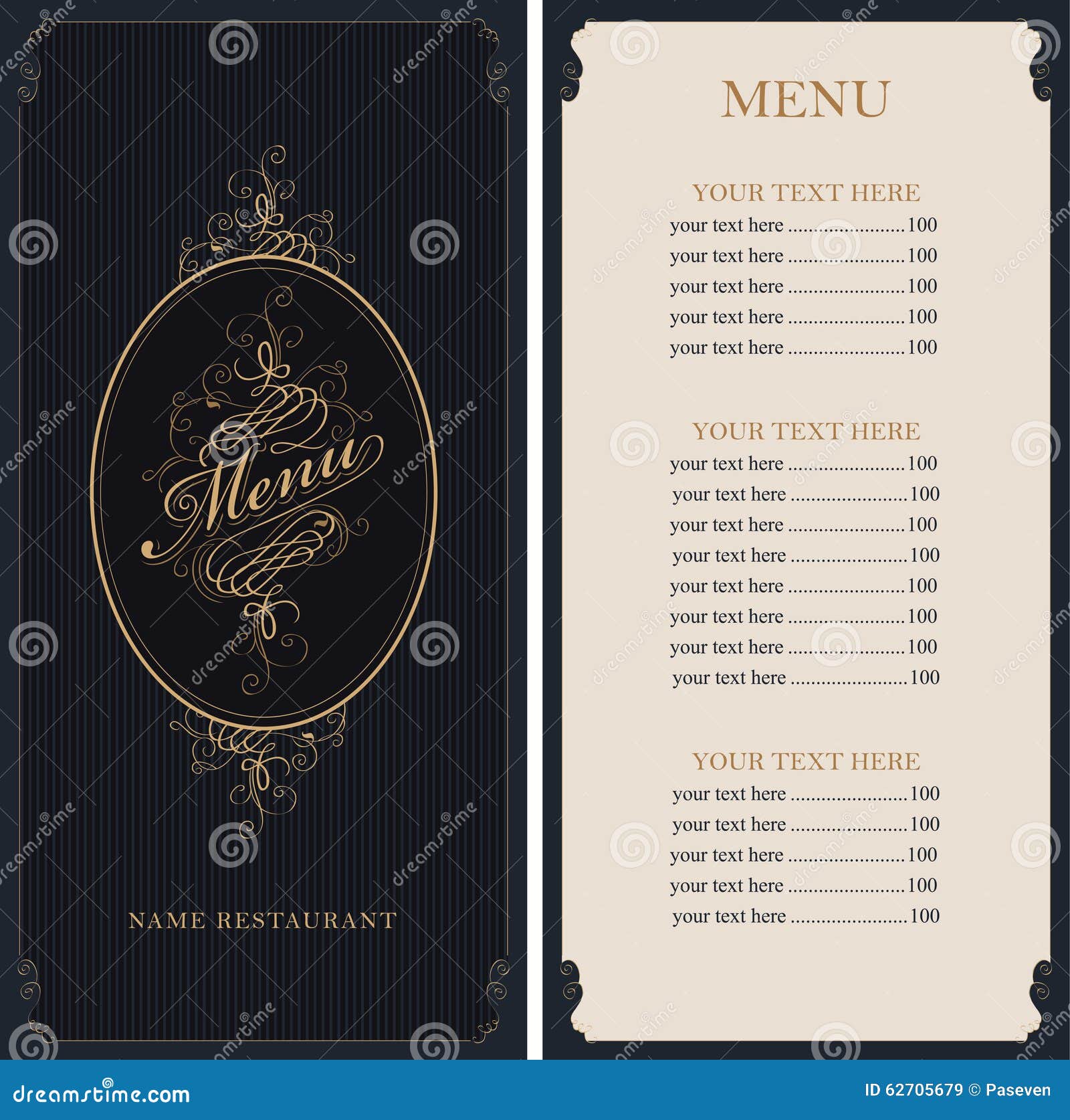 Menu in Baroque style stock vector. Illustration of brochure - 62705679